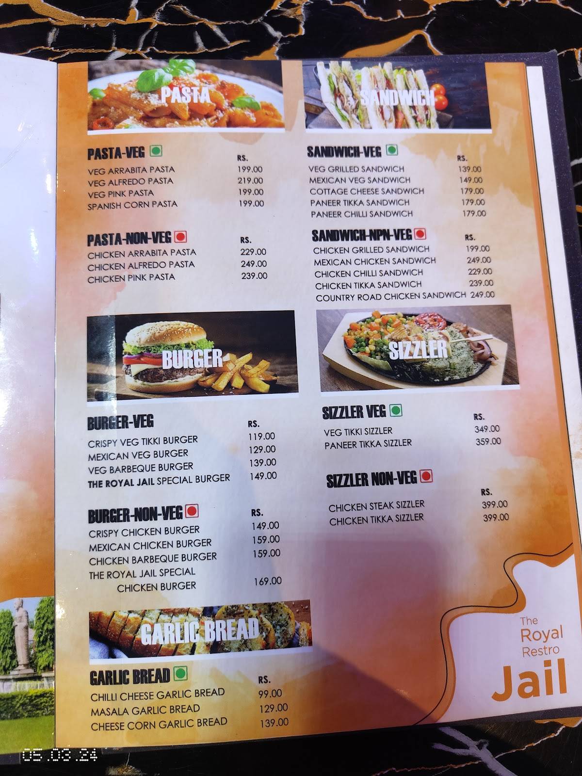 Menu at The Royal Jail Restro, Patna