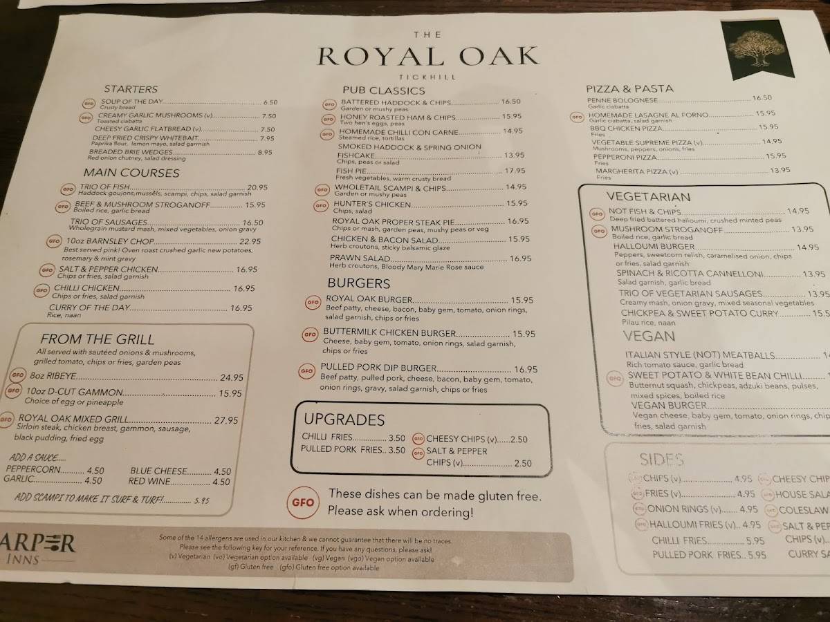 Menu at The Royal Oak pub & bar, Tickhill