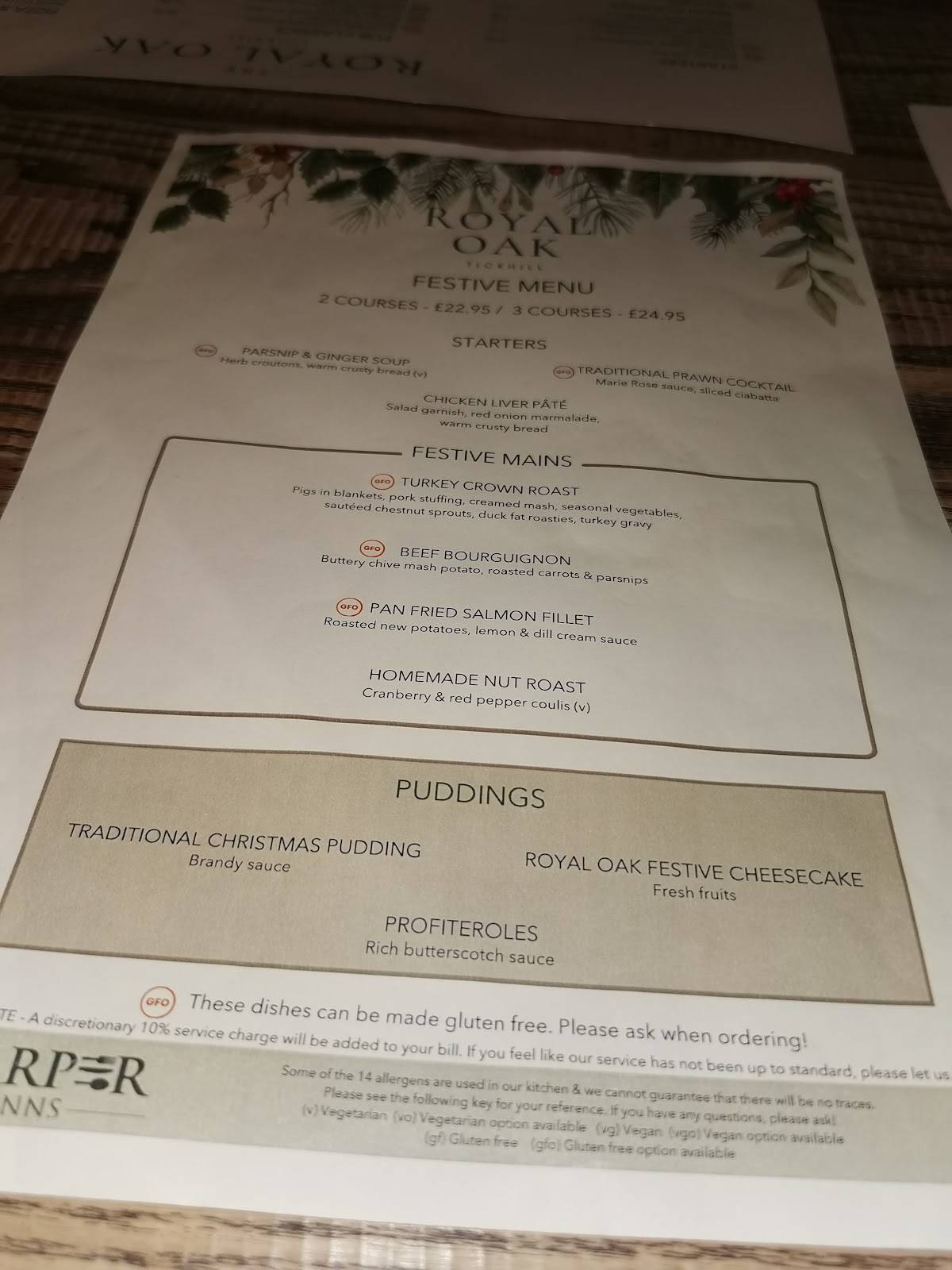 Menu at The Royal Oak pub & bar, Tickhill