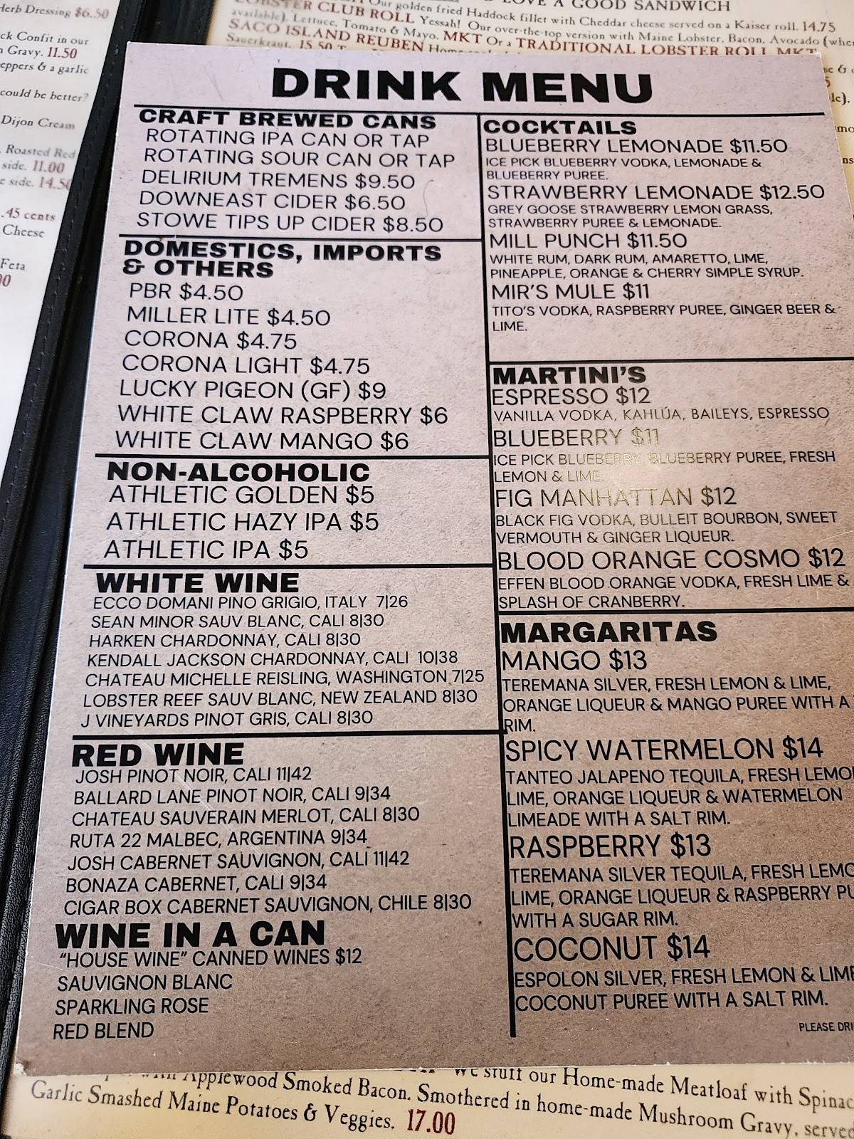 Menu at The Run of the Mill Public House & Brewery, Saco