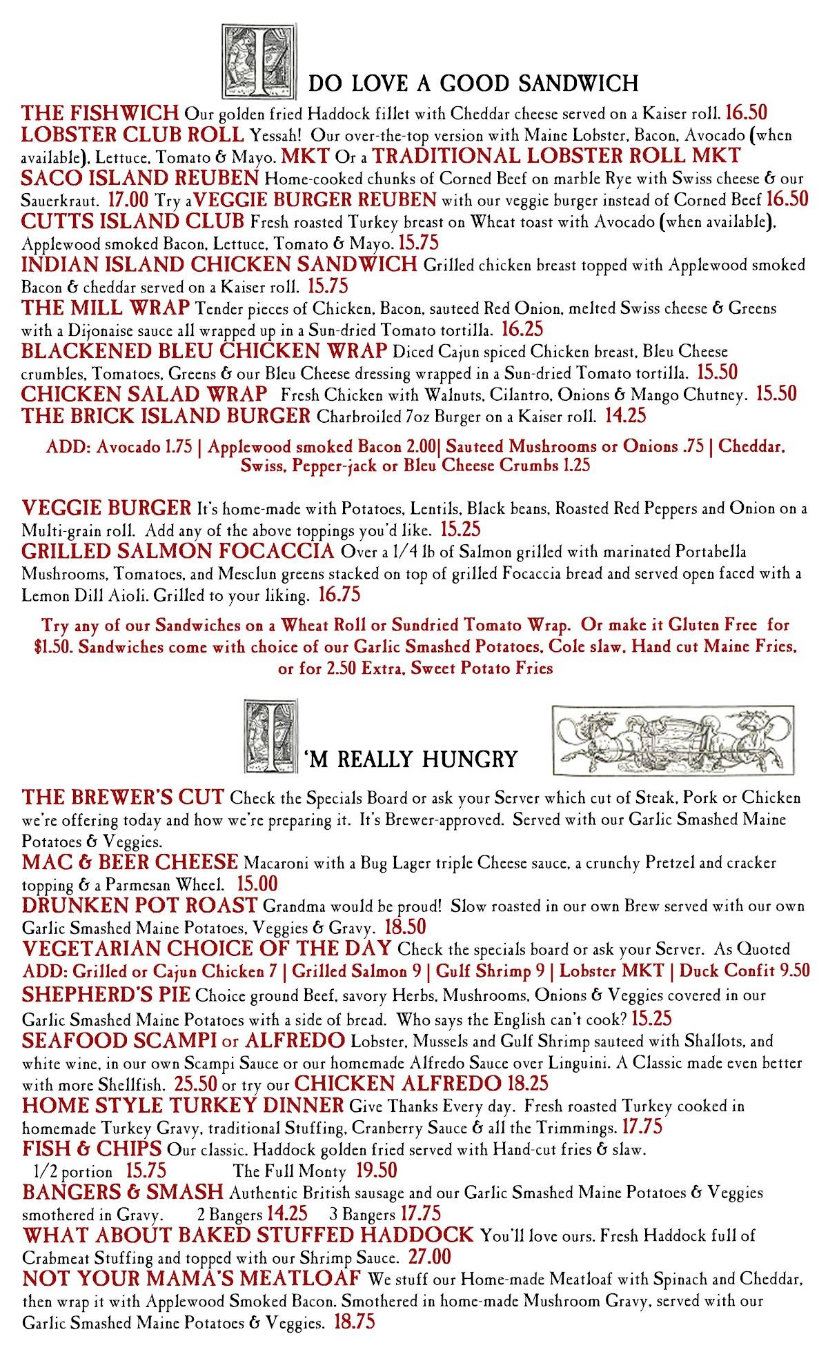 Menu at The Run of the Mill Public House & Brewery, Saco