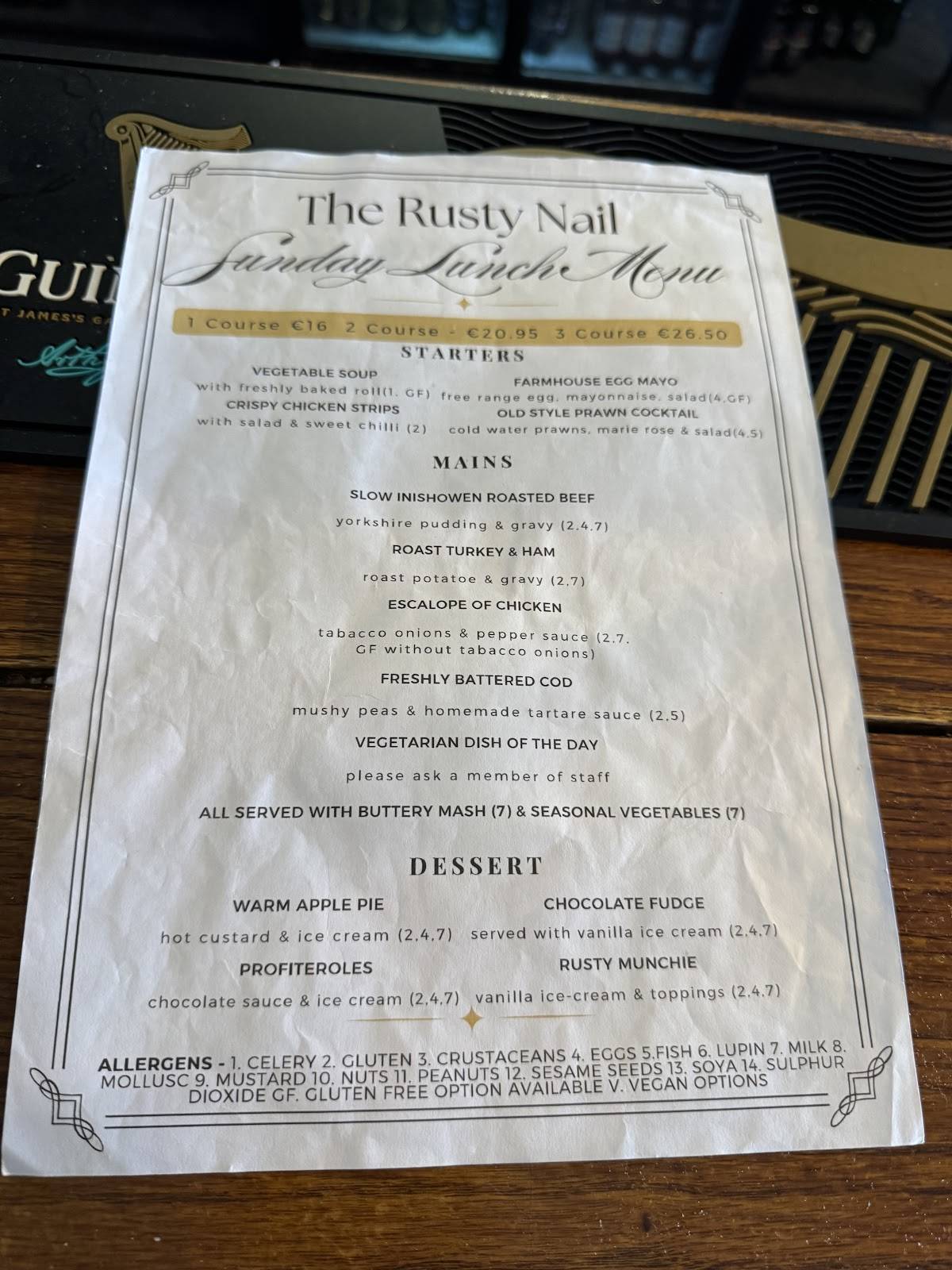 Menu at The Rusty Nail pub & bar, Clonmany, Crossconnell
