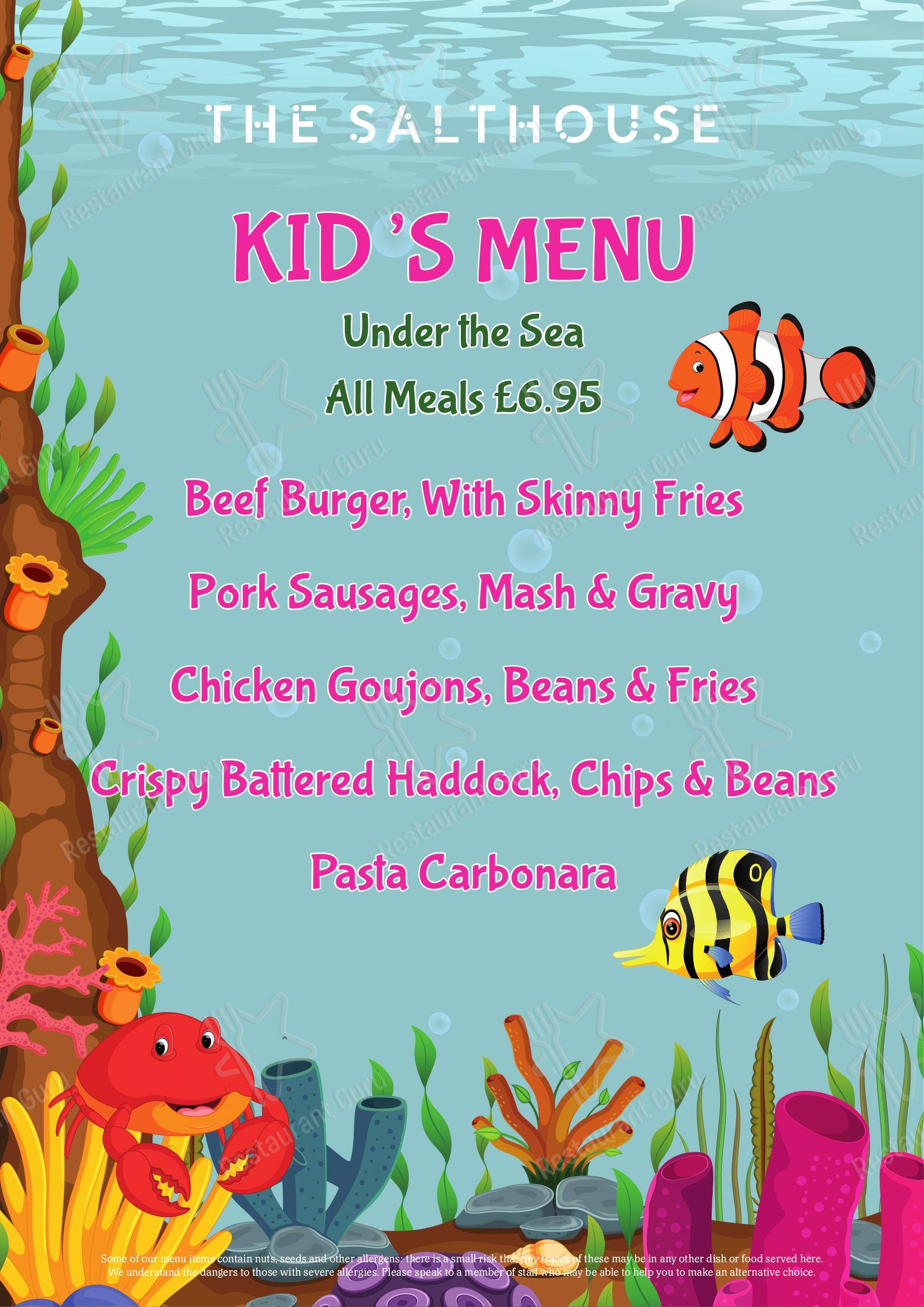 Menu at The Salthouse Bar & Restaurant, Ballycastle