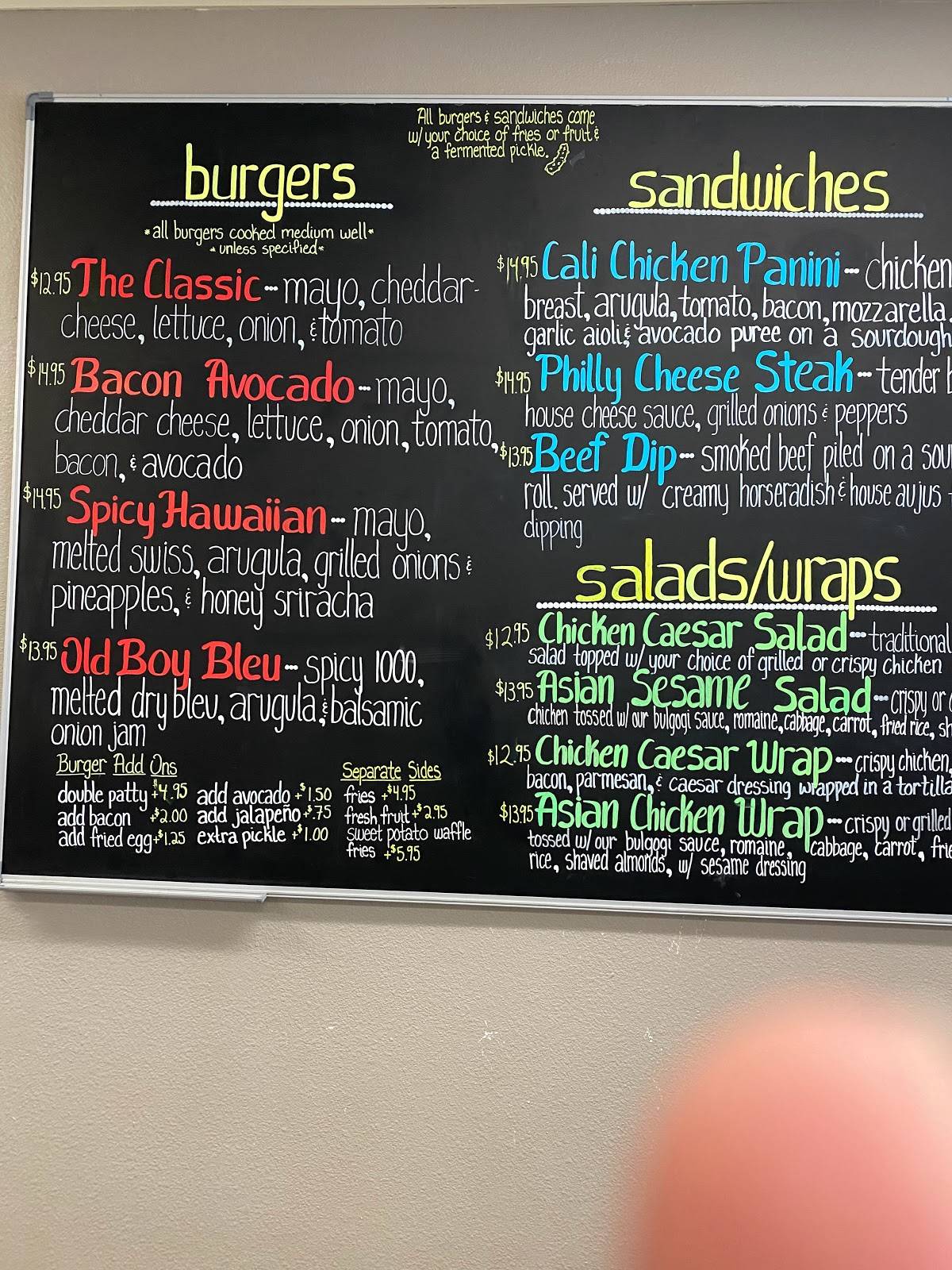Menu at The Salty Pickle restaurant, Coalinga