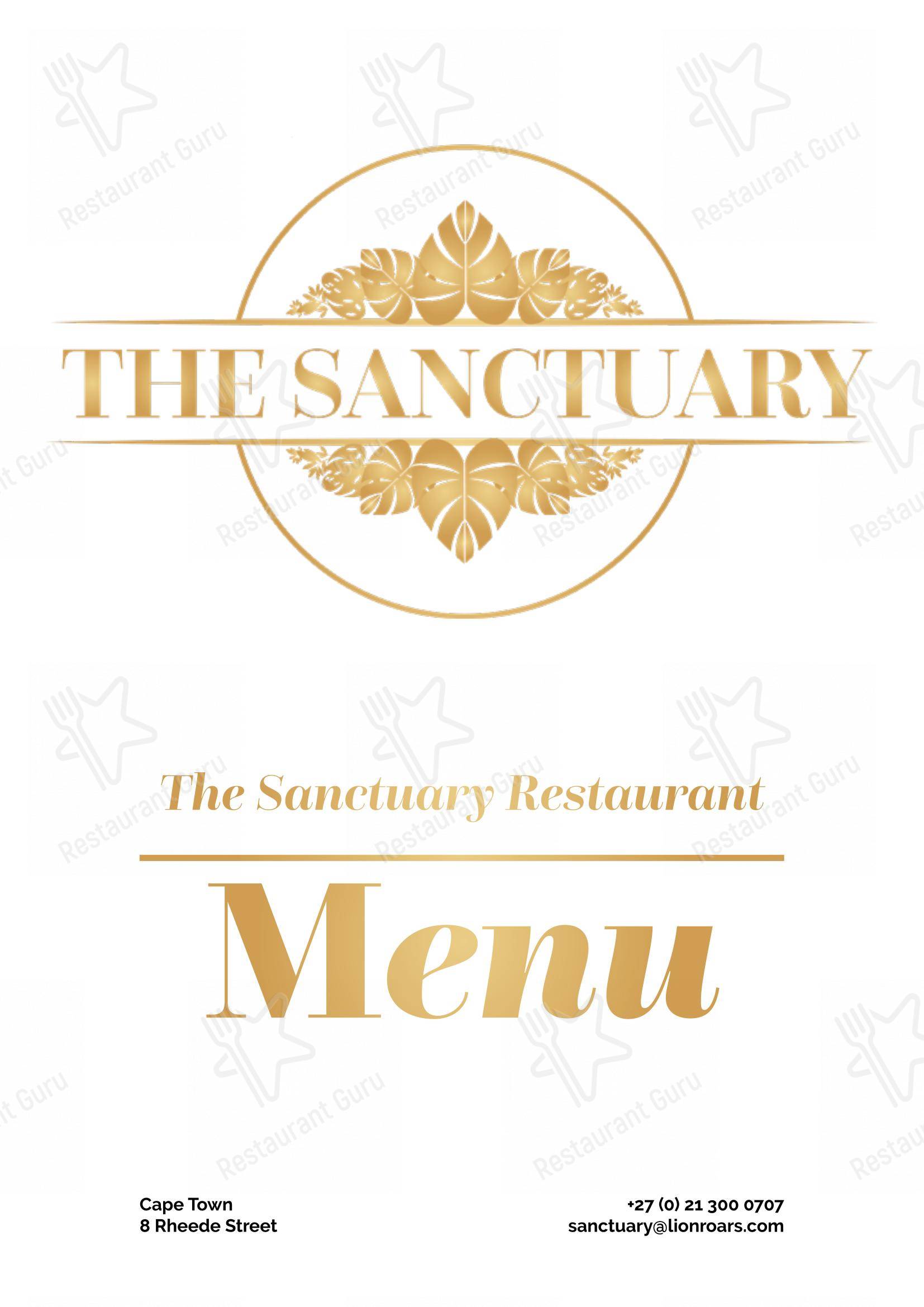 Menu at The Sanctuary Restaurant, Cape Town