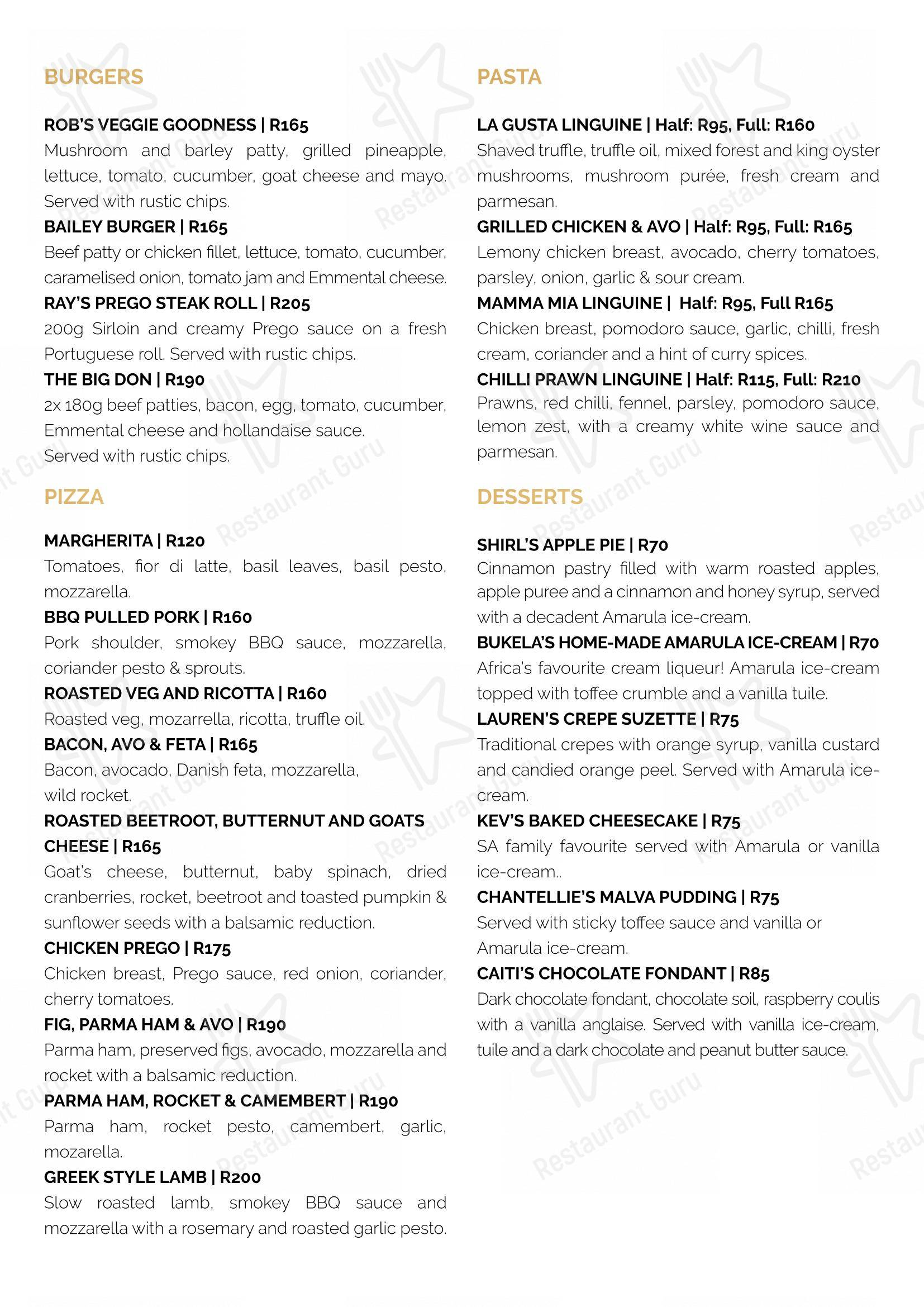 Menu at The Sanctuary Restaurant, Cape Town