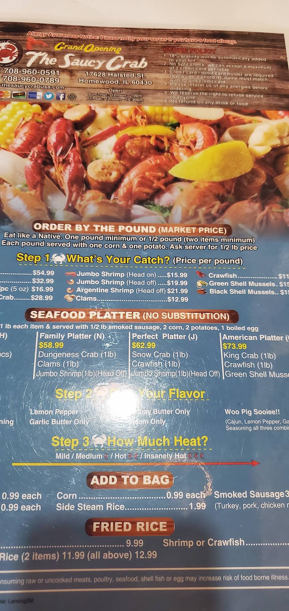 Menu at The Saucy Crab Homewood pub & bar, Homewood