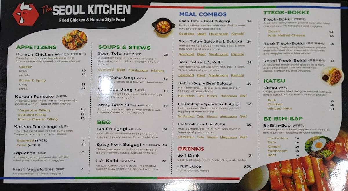 Menu at The Seoul Kitchen restaurant, University Place