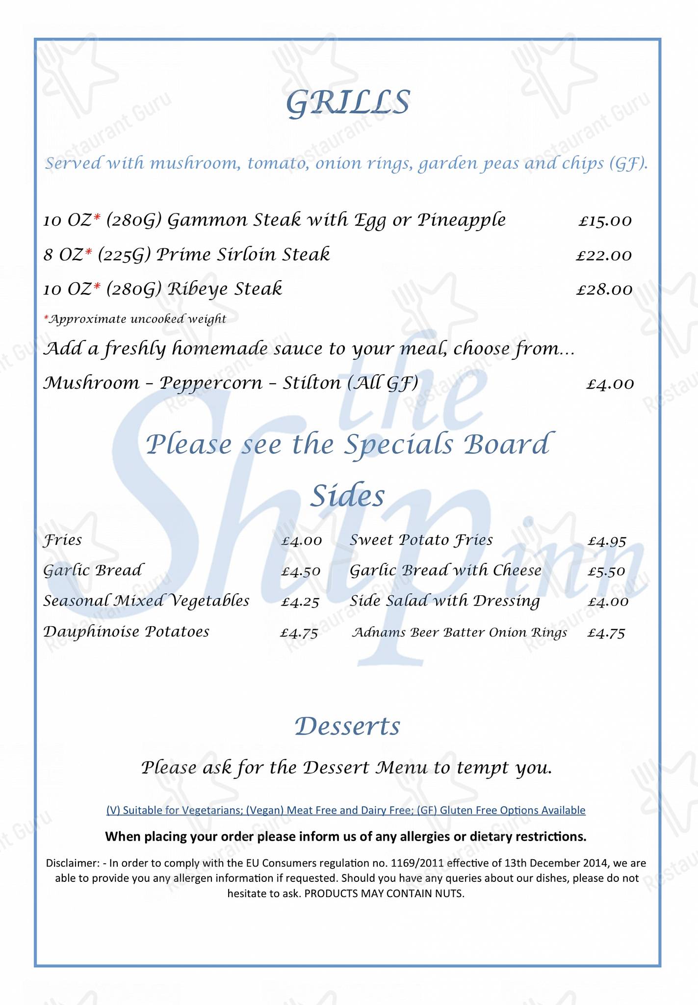Menu at The Ship Inn - Fosdyke Bridge pub & bar, Kirton