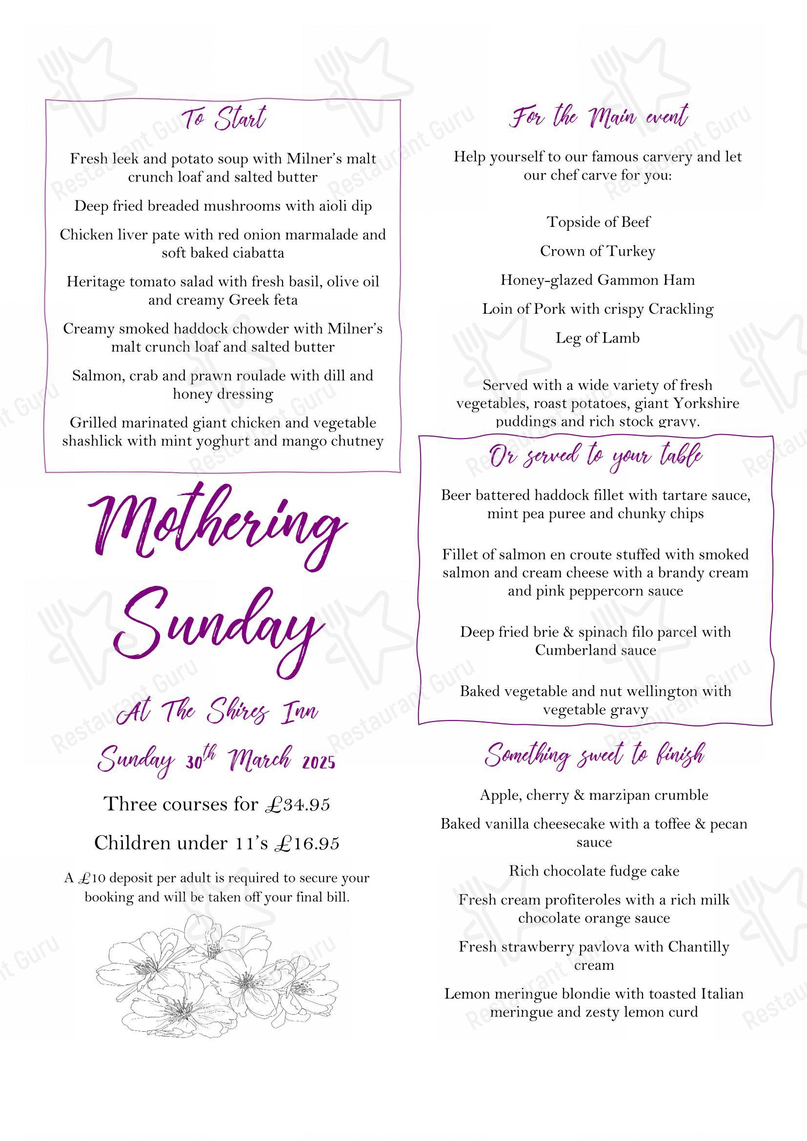 Menu at The Shires Inn & Restaurant, Gilmorton, Main St