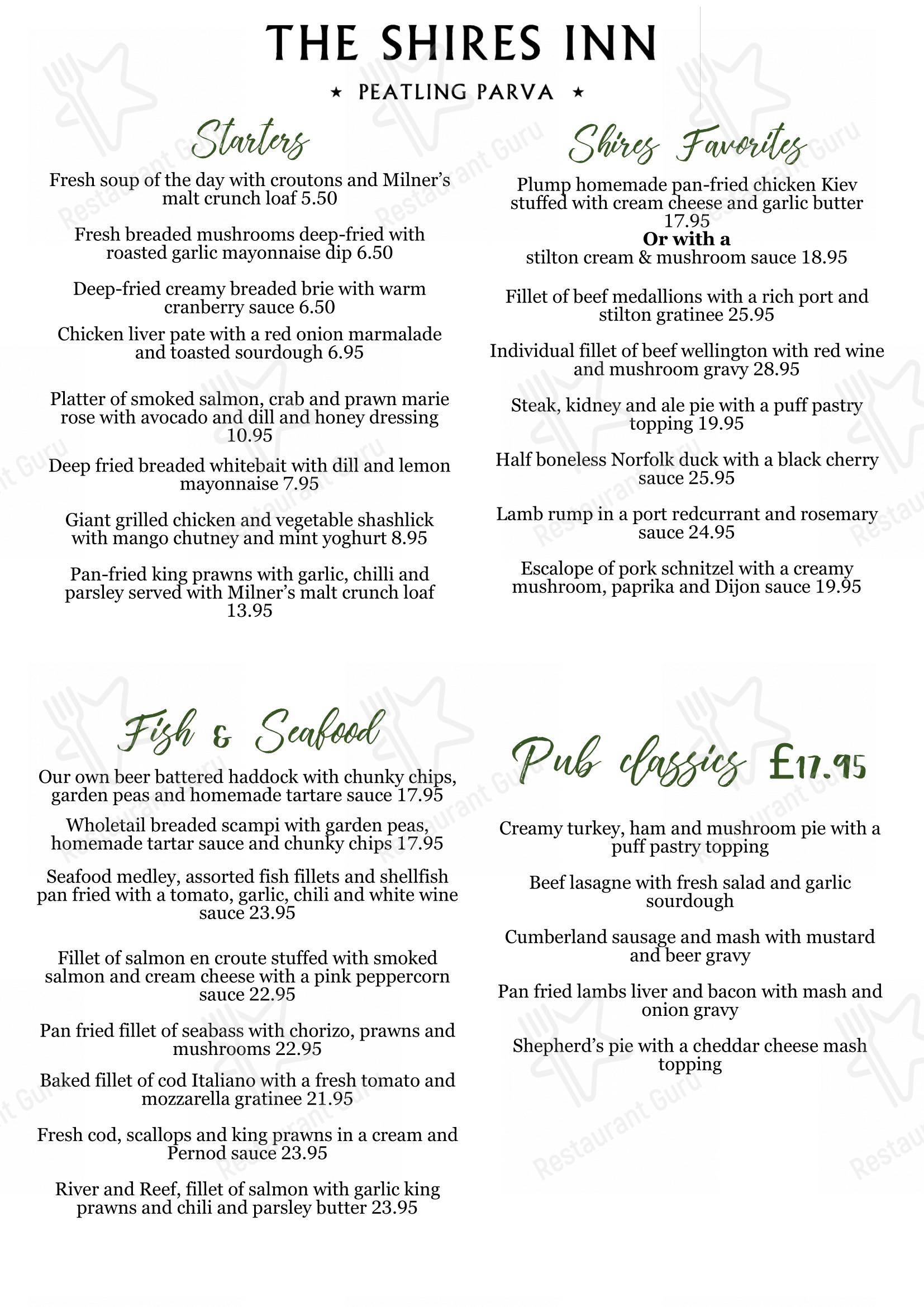 Menu at The Shires Inn & Restaurant, Gilmorton, Main St