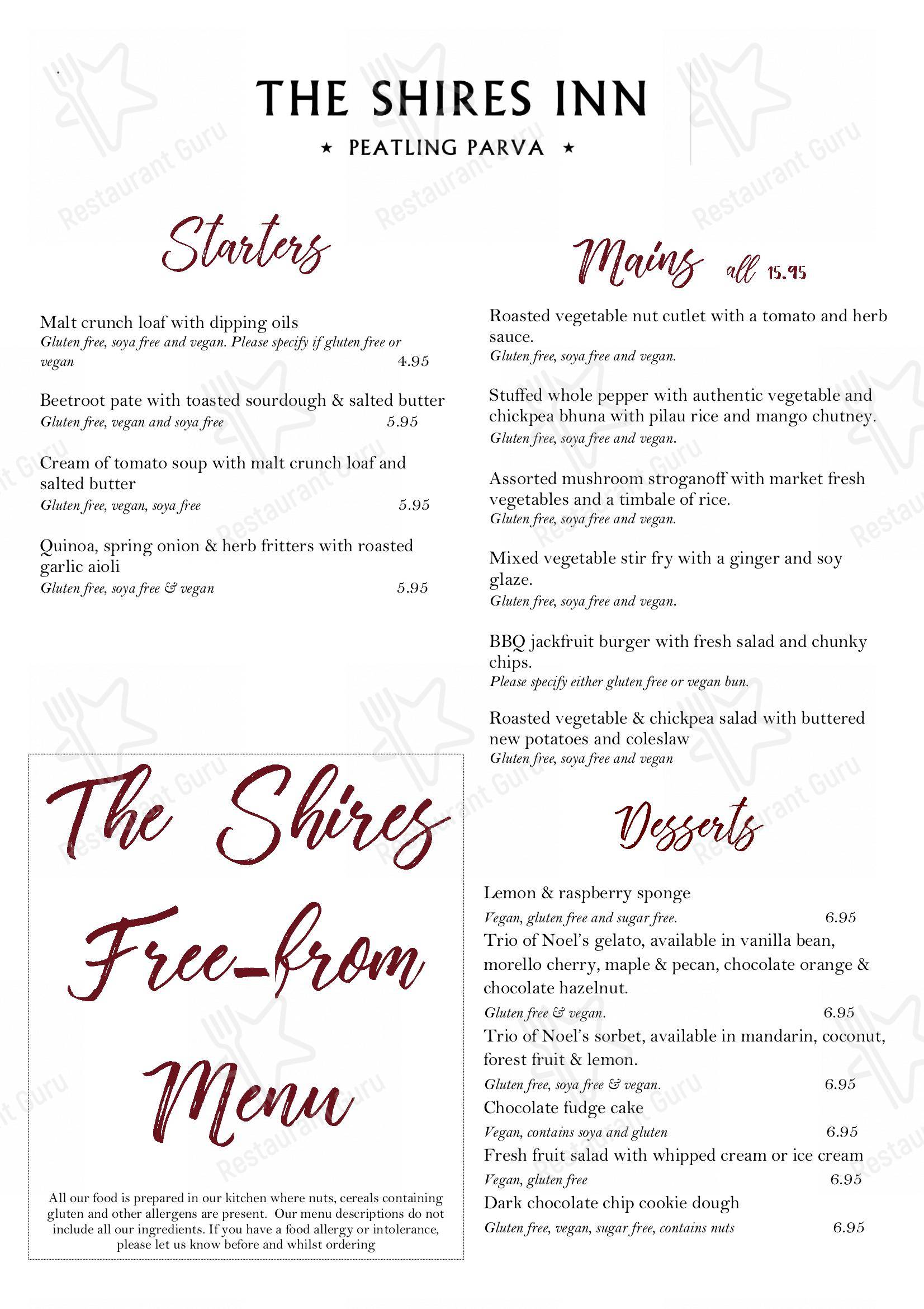 Menu at The Shires Inn & Restaurant, Gilmorton, Main St