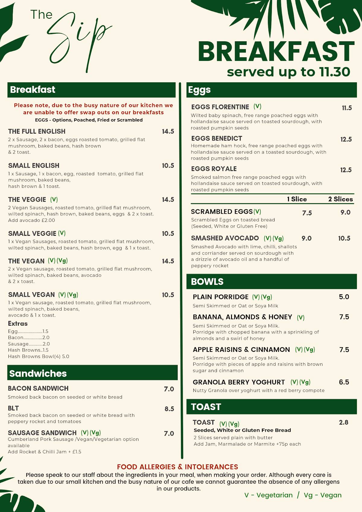 Menu at The Sip Lewes restaurant, Lewes