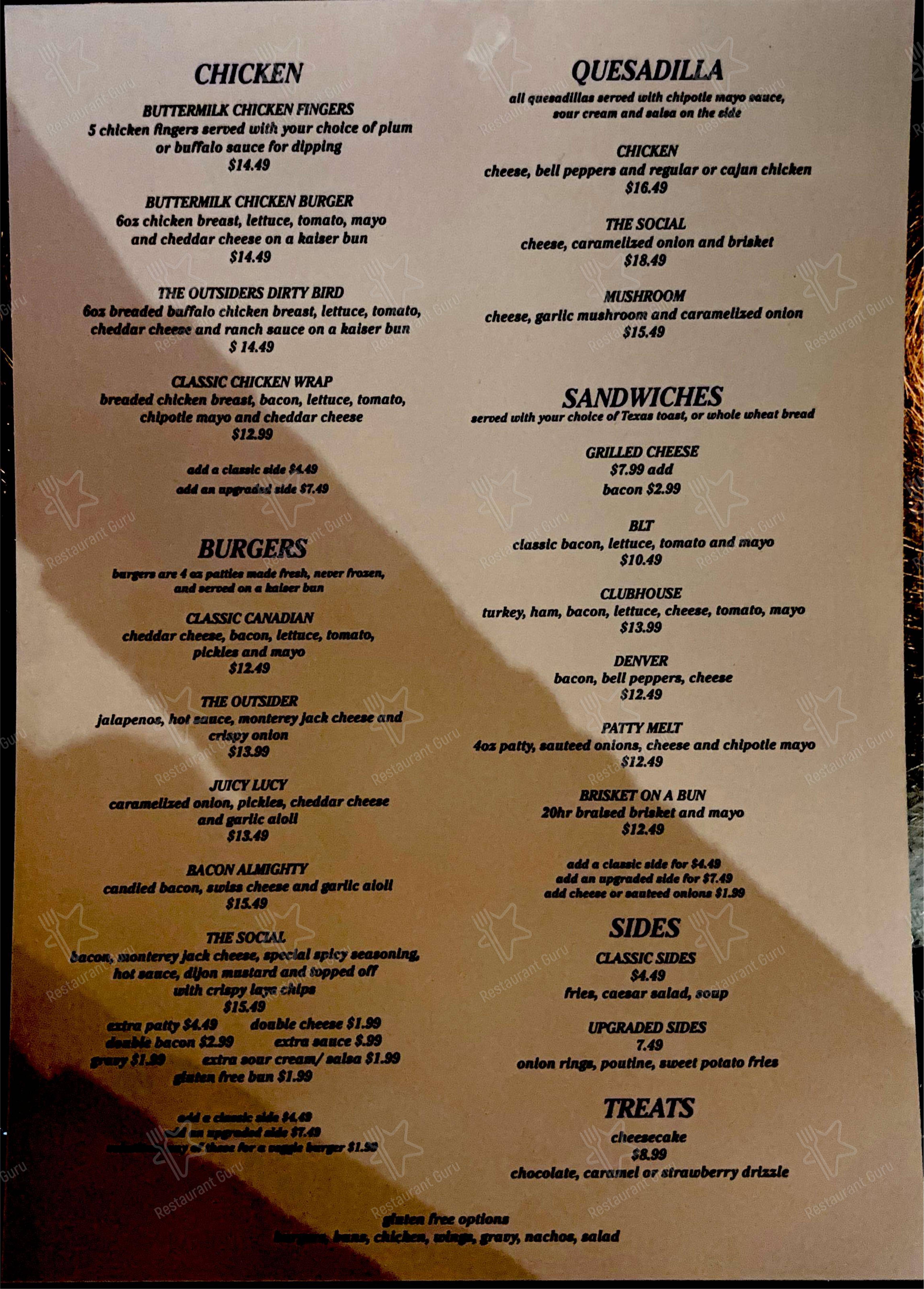 Menu at The Social pub & bar, Thunder Bay