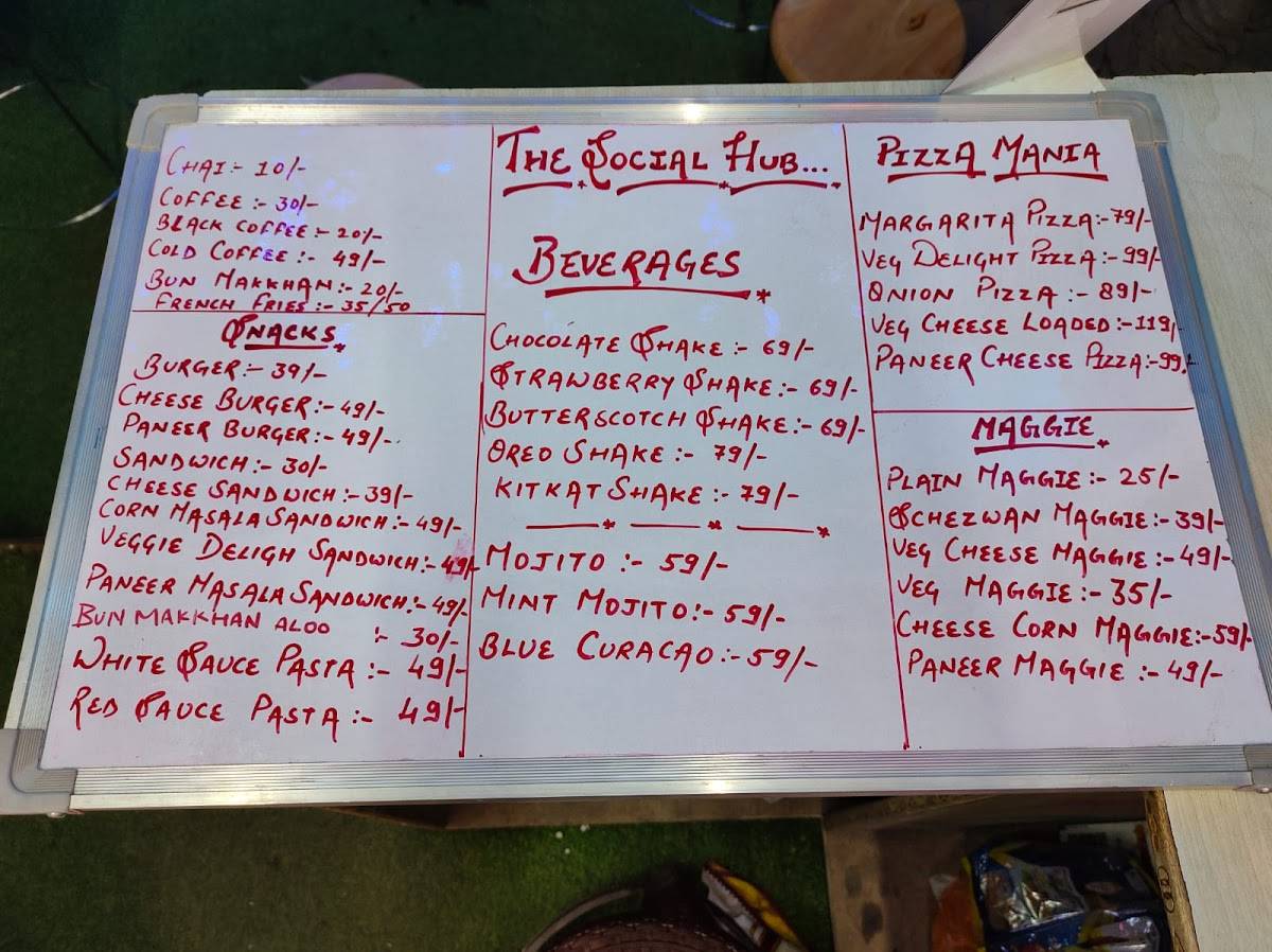 Menu at The Social Hub, Lucknow
