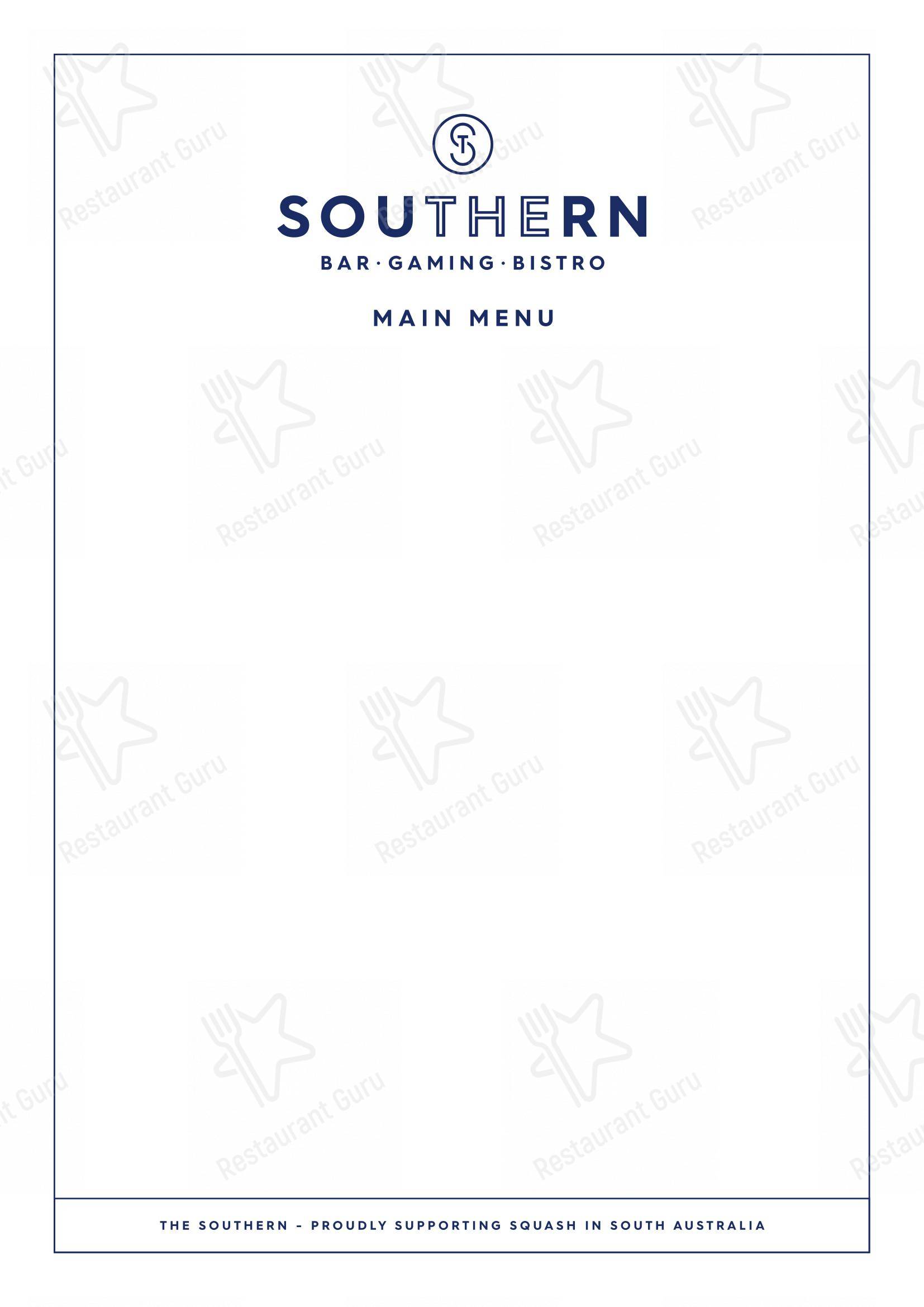Menu at The Southern Bar Gaming Bistro, Saint Marys