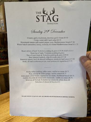 Menu at The Stag Barkston, Grantham
