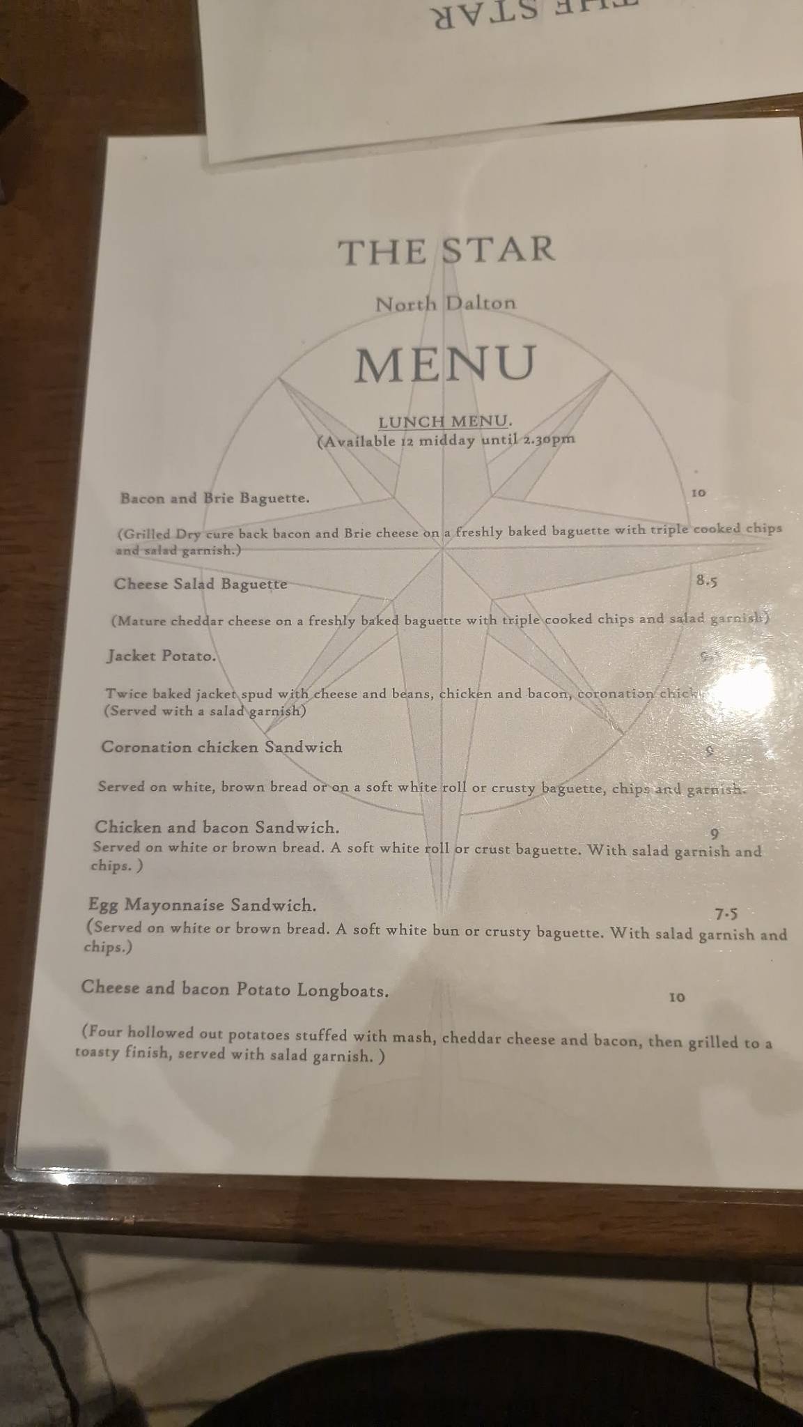 Menu at The Star Inn pub & bar, North Dalton