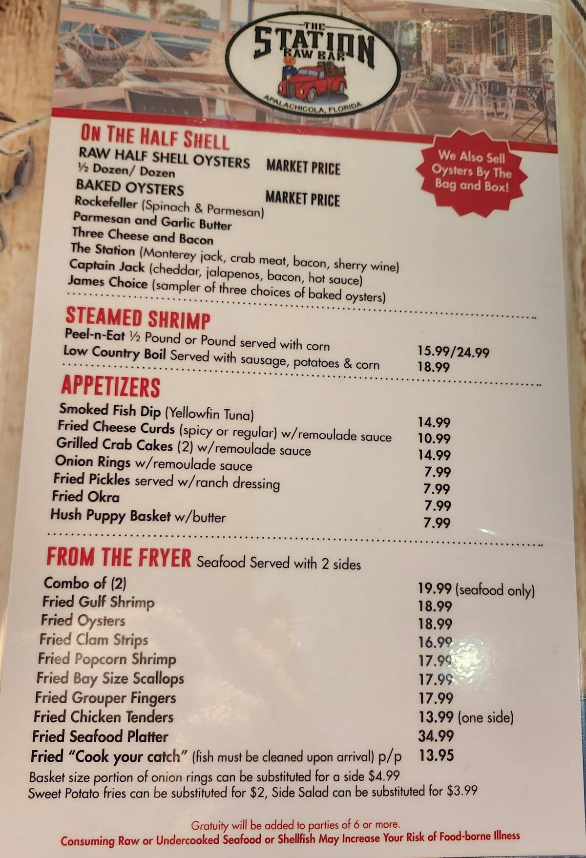 Menu at The Station Raw Bar & Liquor Store, Apalachicola