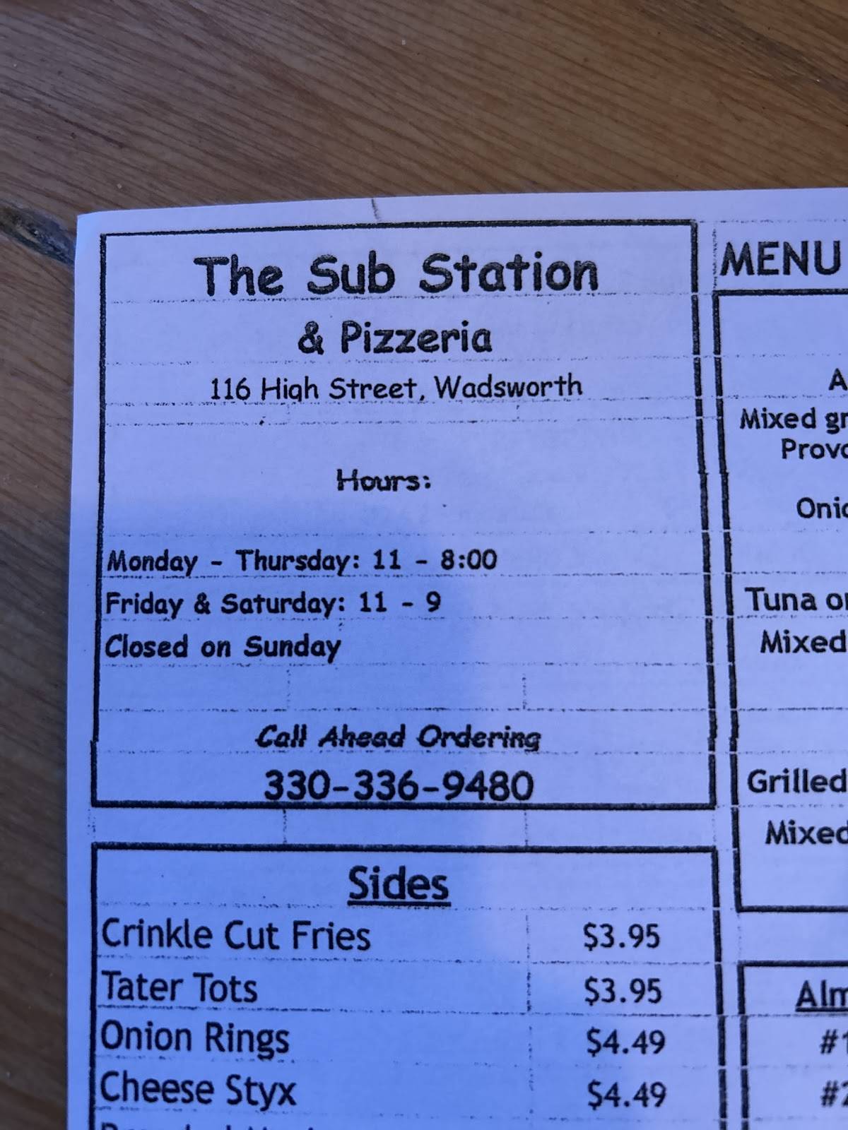 Menu at The Sub Station pizzeria, Wadsworth, 116 High St
