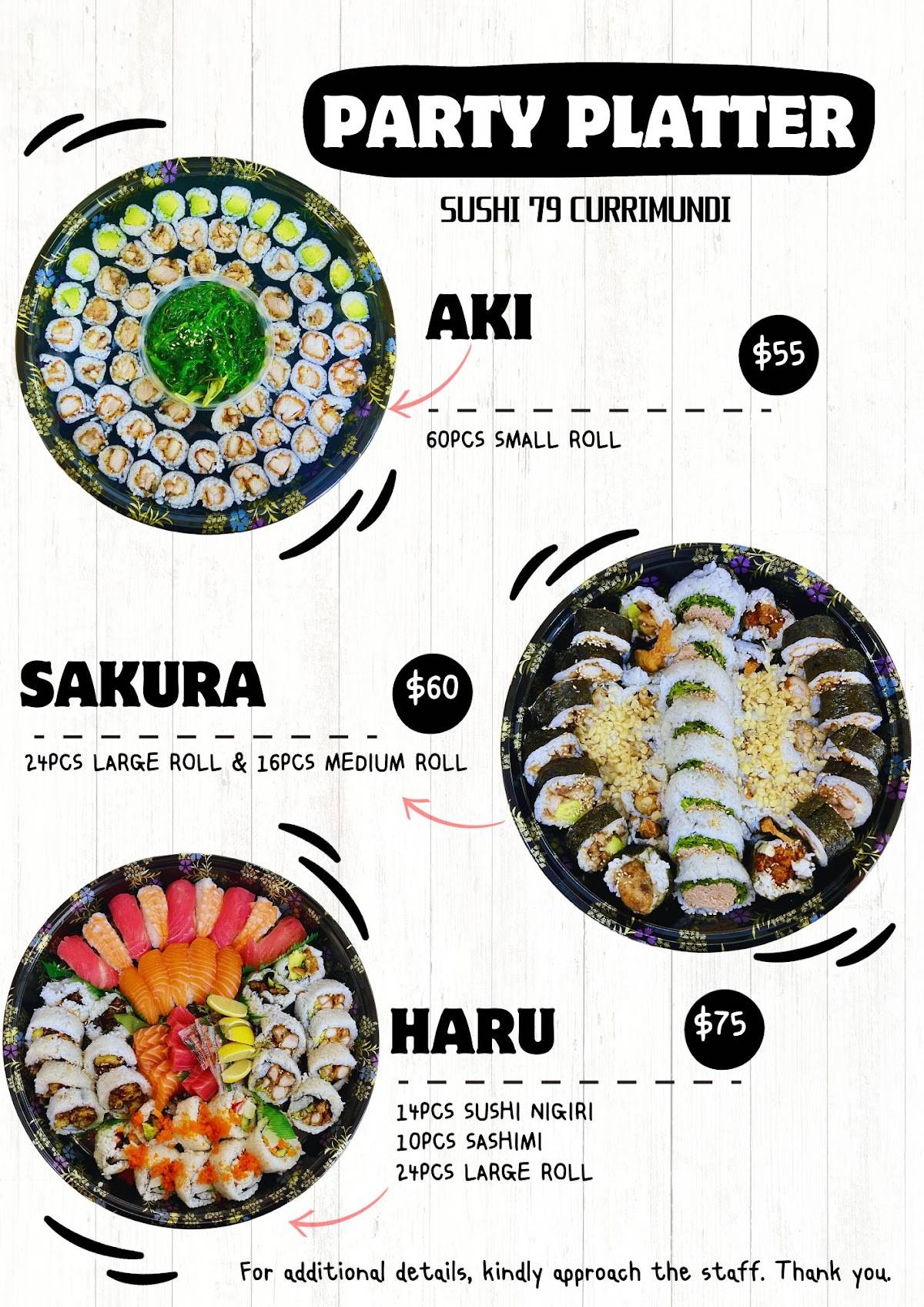 Menu at The Sushi 79 restaurant, Currimundi, Markets