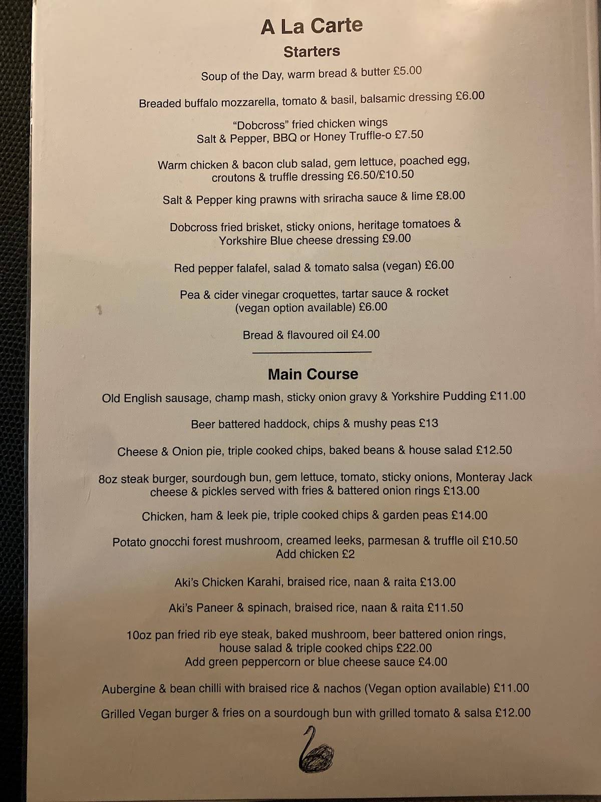 Menu at Swan Inn pub & bar, Oldham