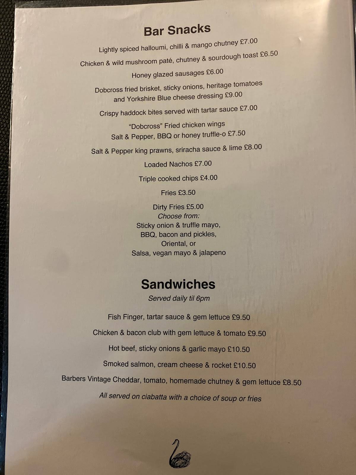 Menu at Swan Inn pub & bar, Oldham