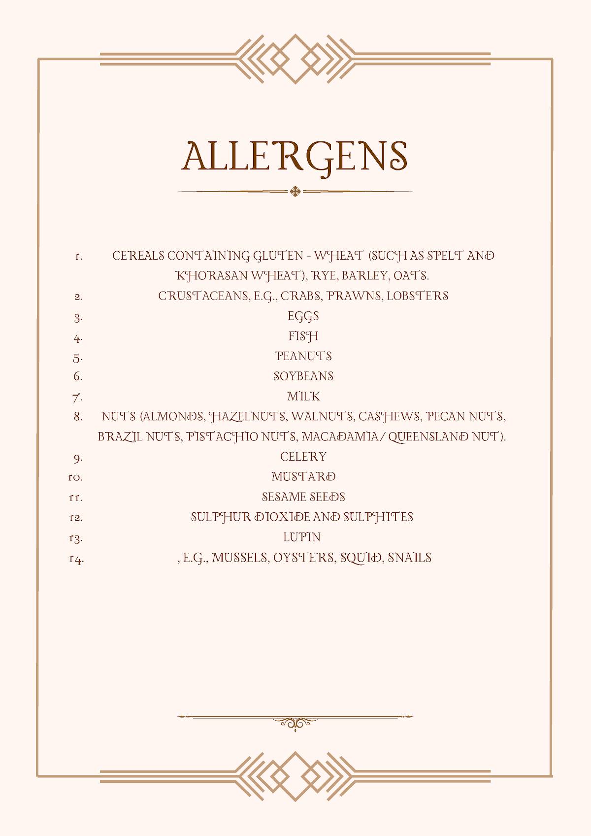Menu at The Terenure Inn pub & bar, Dublin, 94 - 96 Terenure Rd N