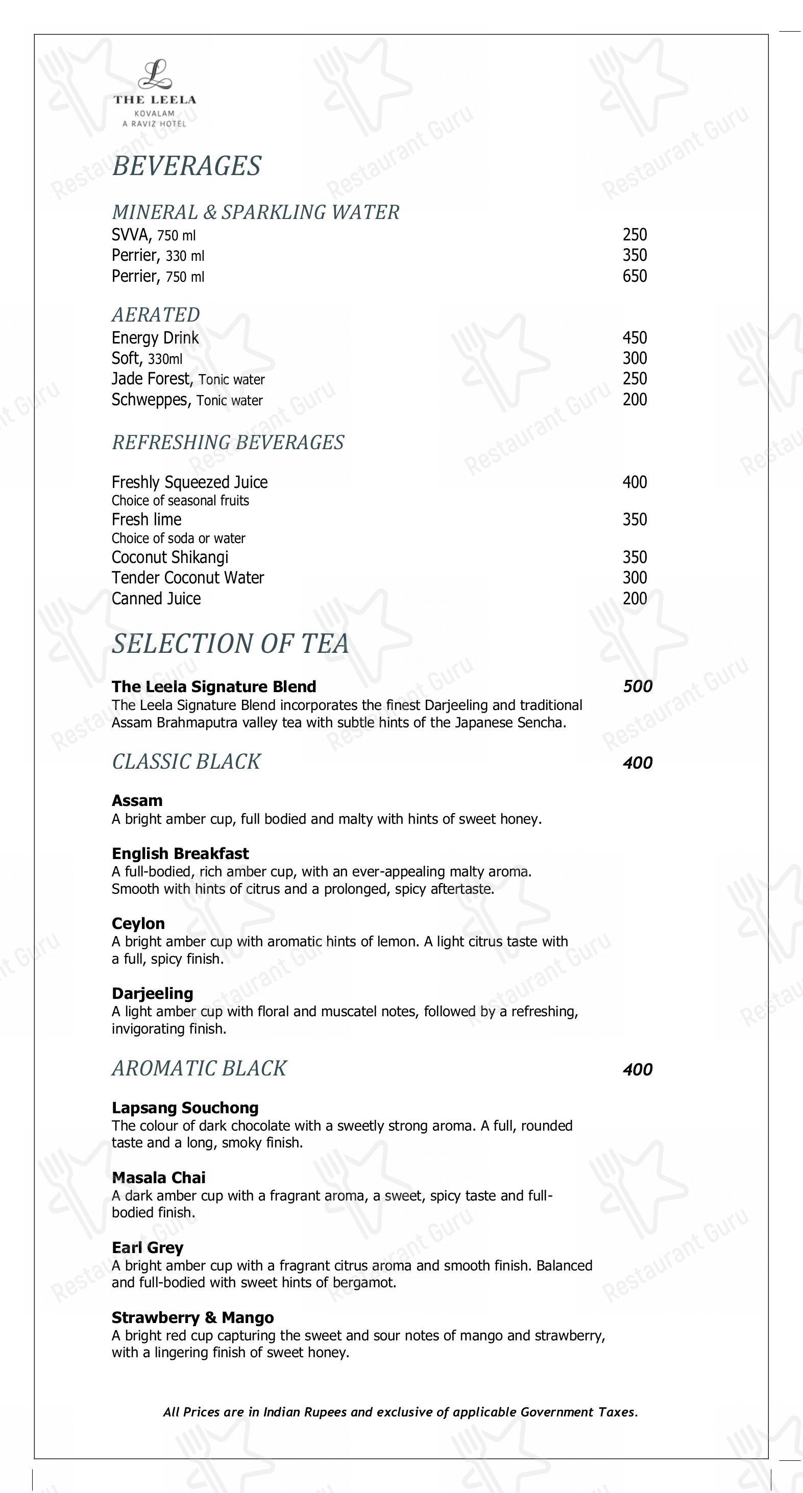 Menu at The Leela Kovalam, a Raviz Hotel, Kovalam