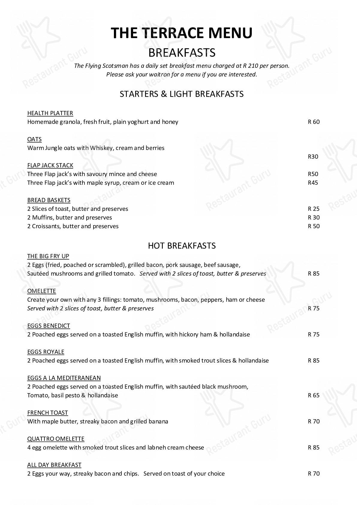 Menu at The Terrace Restaurant, Sandton, Bryanston Country Club Golf Course