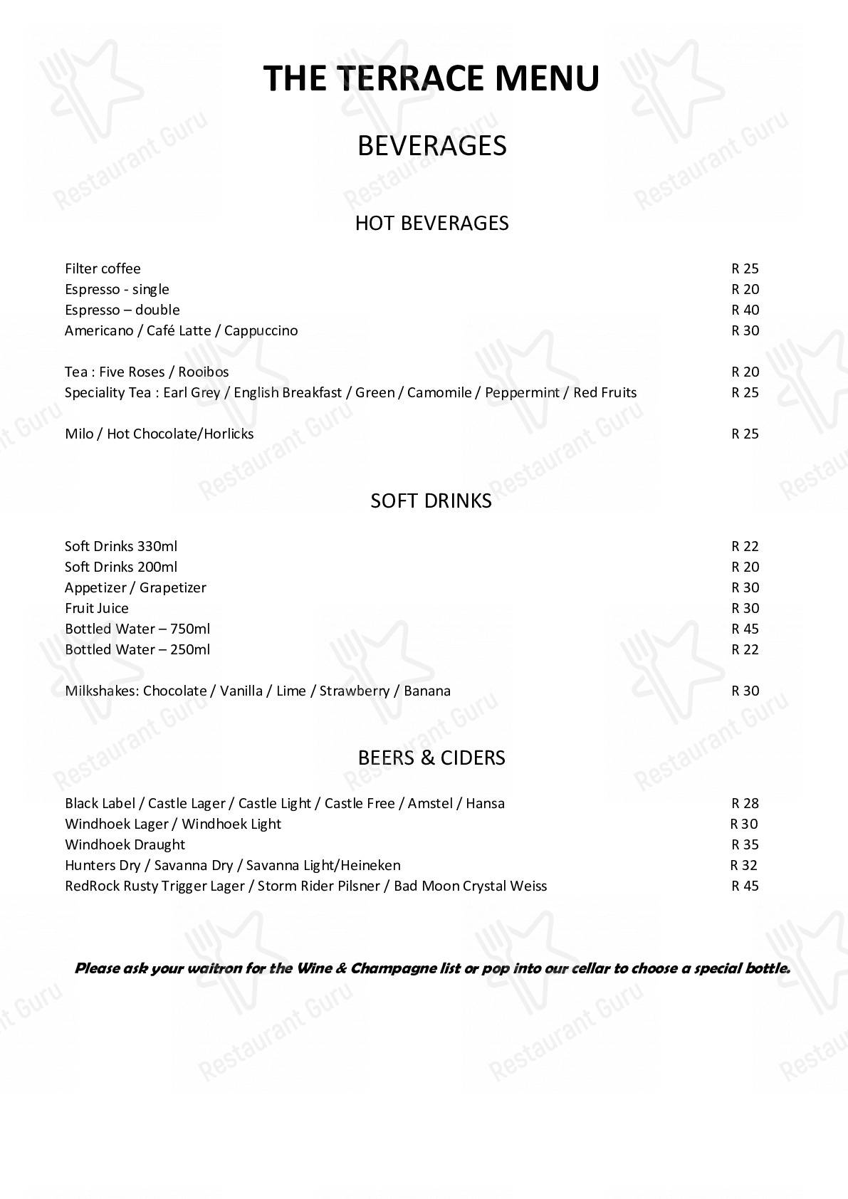 Menu at The Terrace Restaurant, Sandton, Bryanston Country Club Golf Course