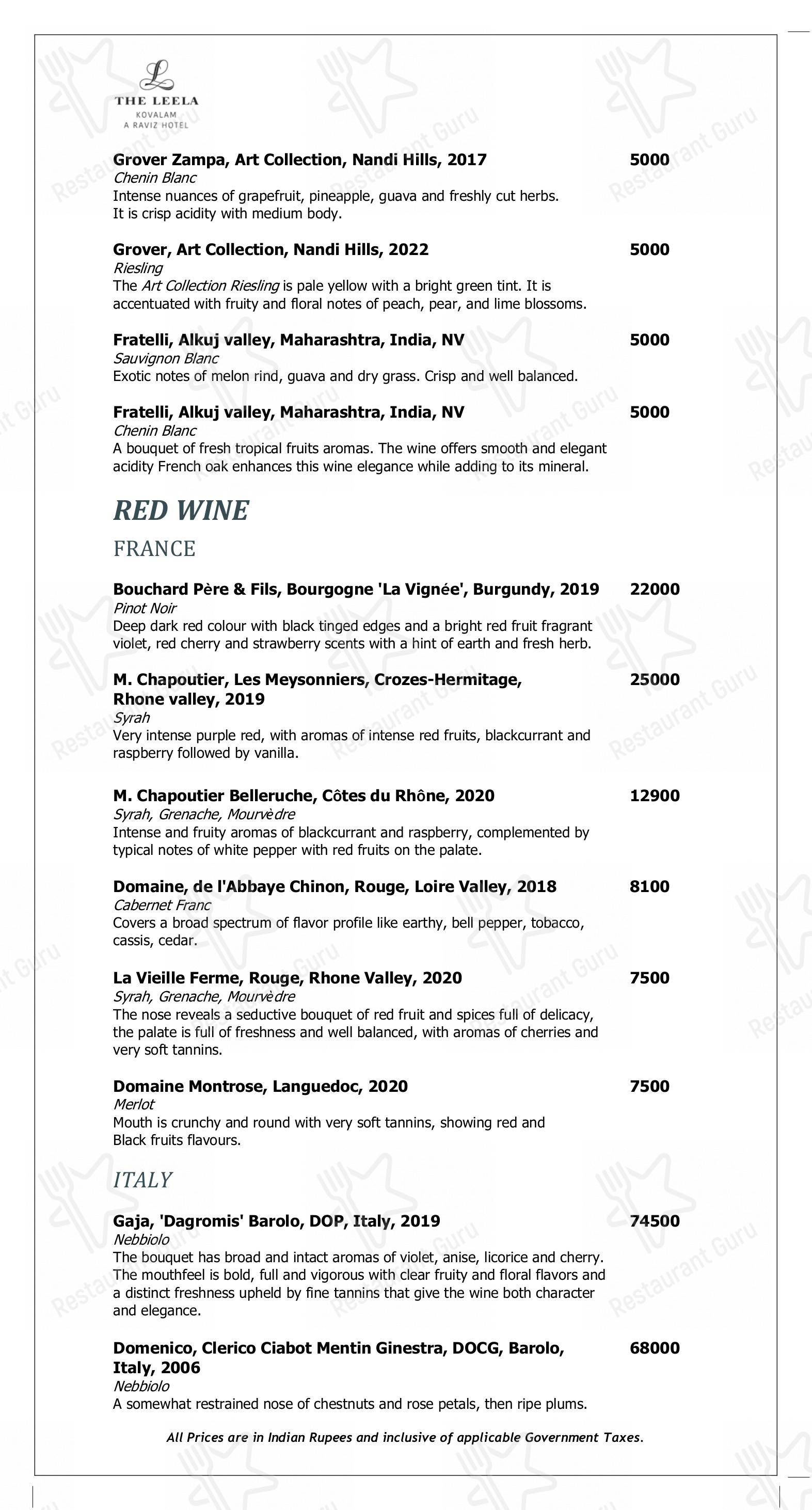 Menu at The Leela Kovalam, a Raviz Hotel, Kovalam