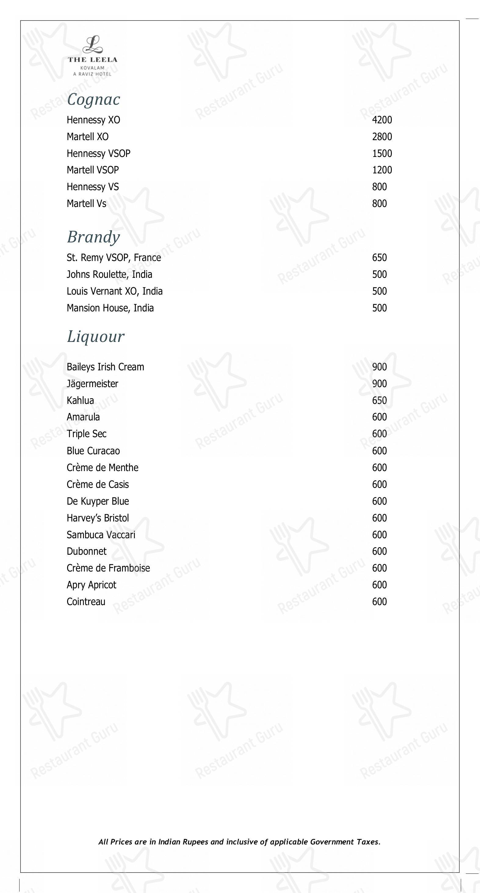 Menu at The Leela Kovalam, a Raviz Hotel, Kovalam