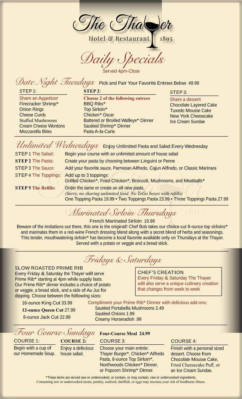 Menu at The Thayer pub & bar, Annandale