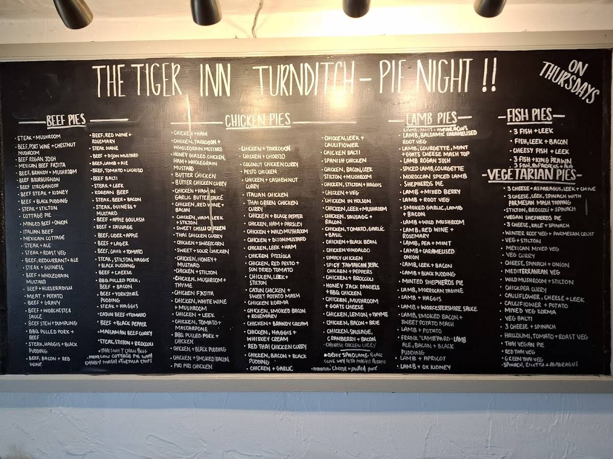 Menu at The Tiger Inn pub & bar, Turnditch