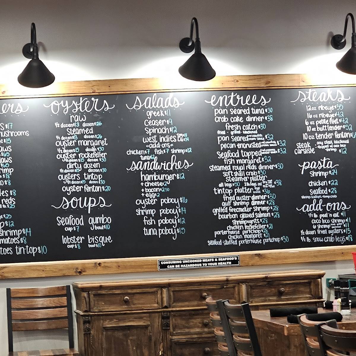 Menu at The Tin Top Restaurant & Oyster Bar, Bon Secour