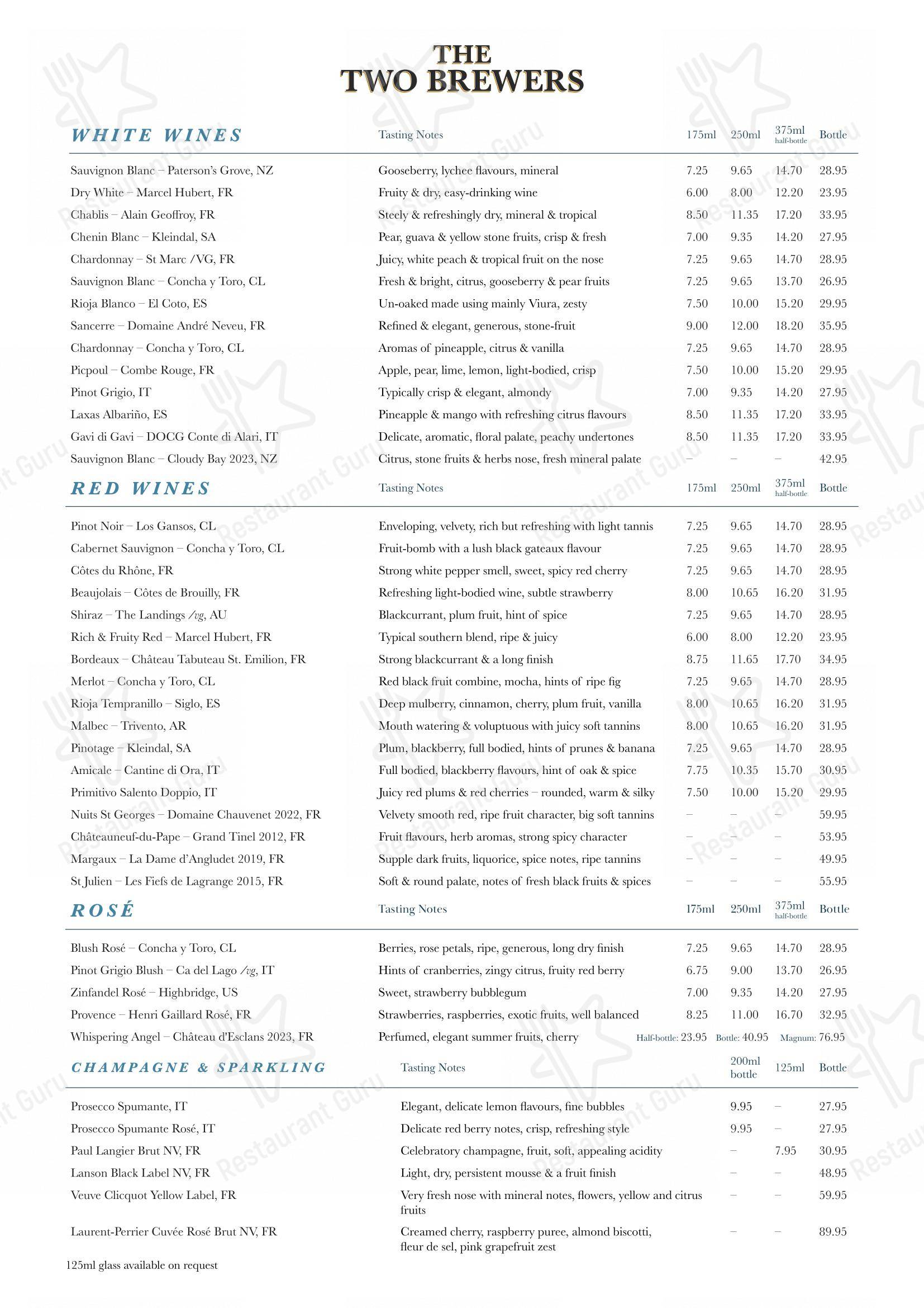 Menu at The Two Brewers pub & bar, Marlow