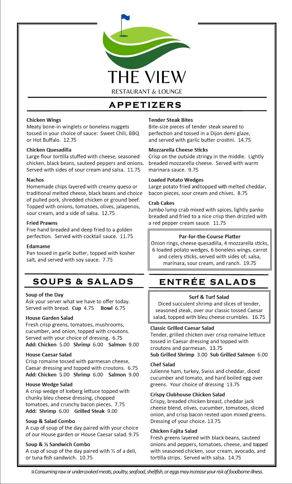 Menu at The View Restaurant & Lounge, Keizer