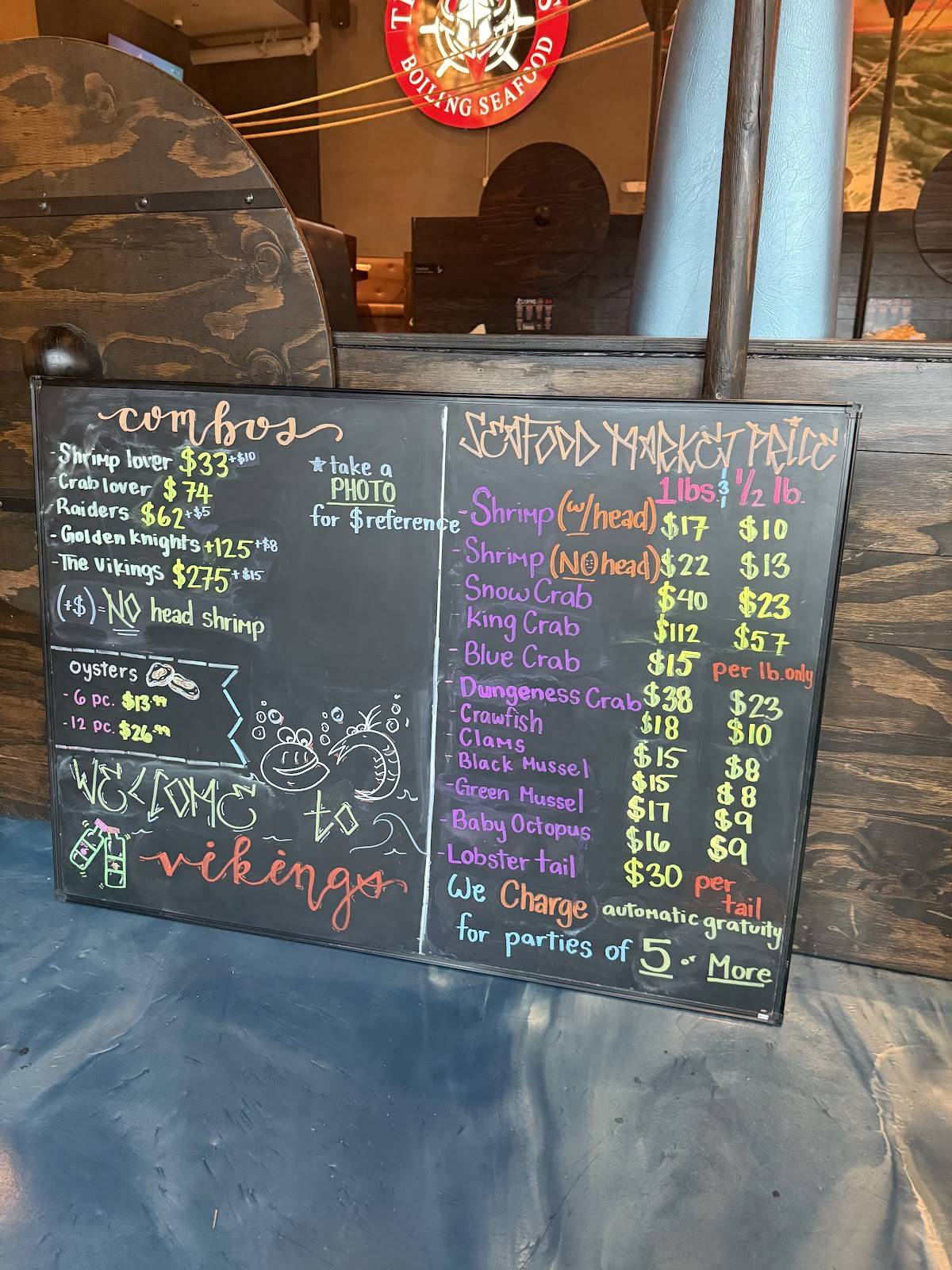 Menu at The Vikings Boiling Seafood restaurant, Las Vegas