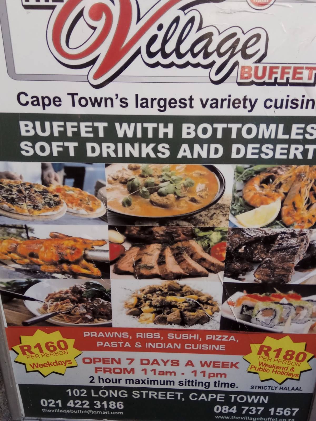 Menu at The Village Buffet restaurant, Cape Town