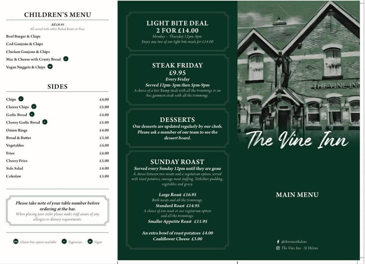Menu at The Vine Inn pub & bar, Ryde