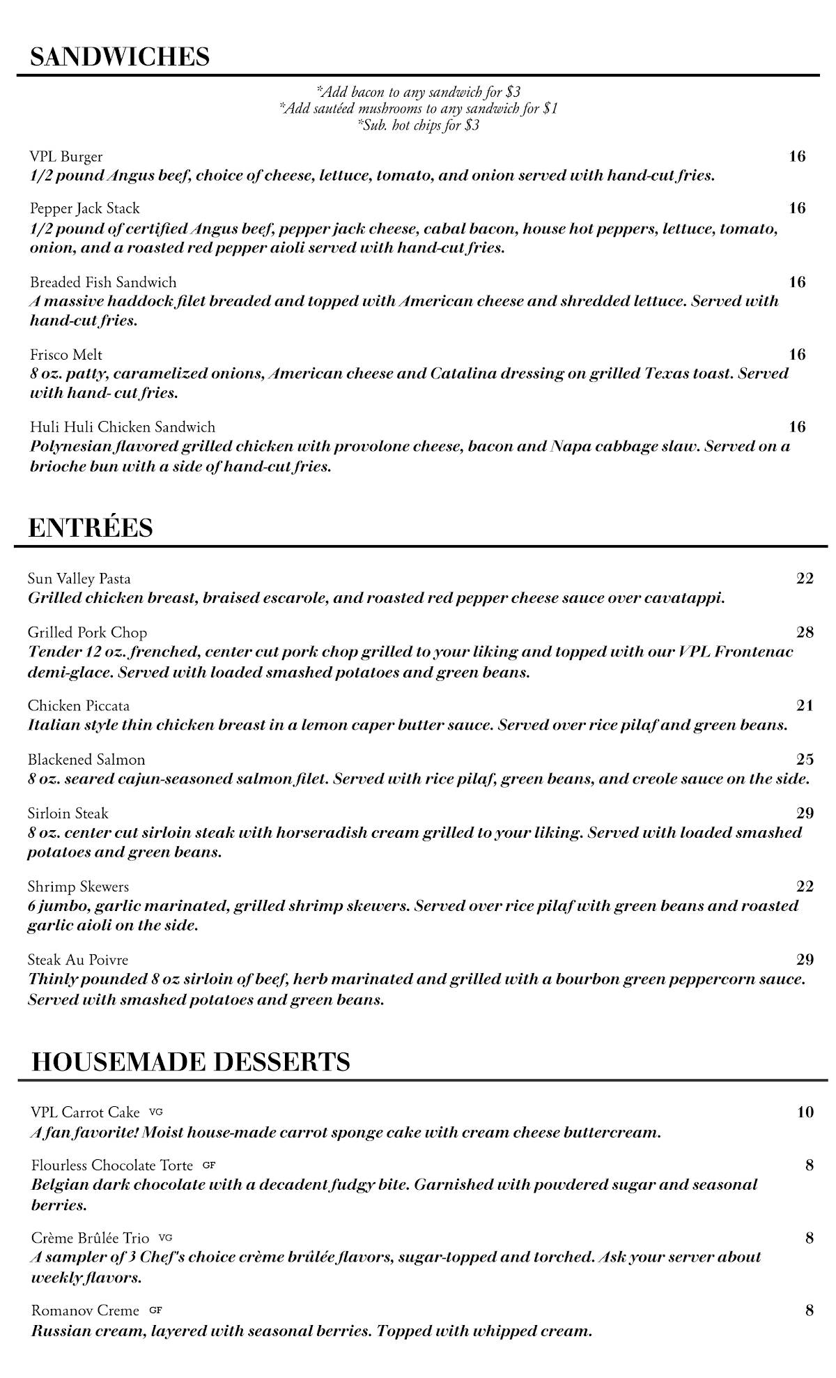 Menu at The Vineyards at Pine Lake Tasting Room pub & bar, Columbiana