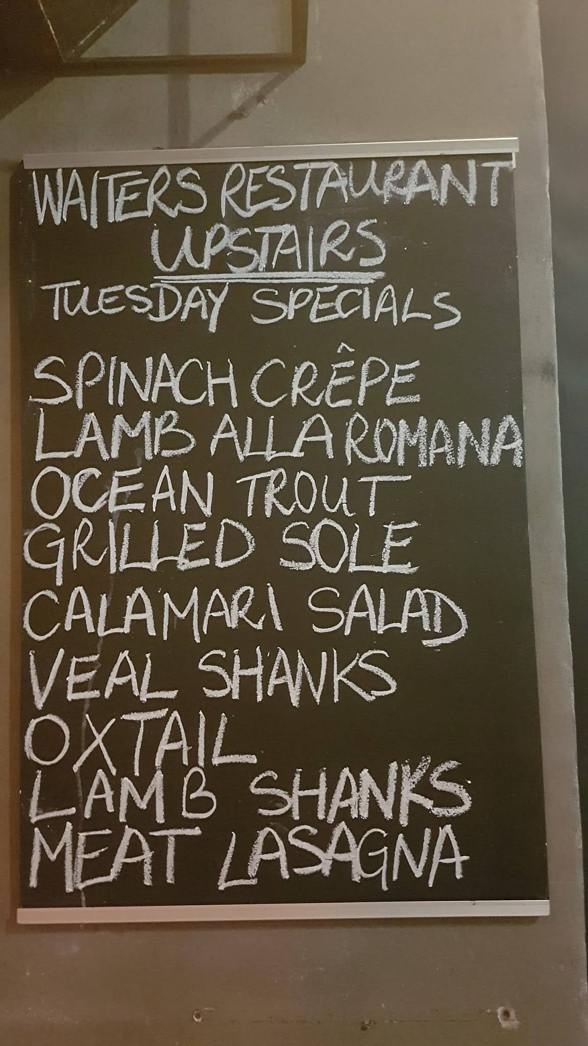 Menu at The Waiters Restaurant, Melbourne