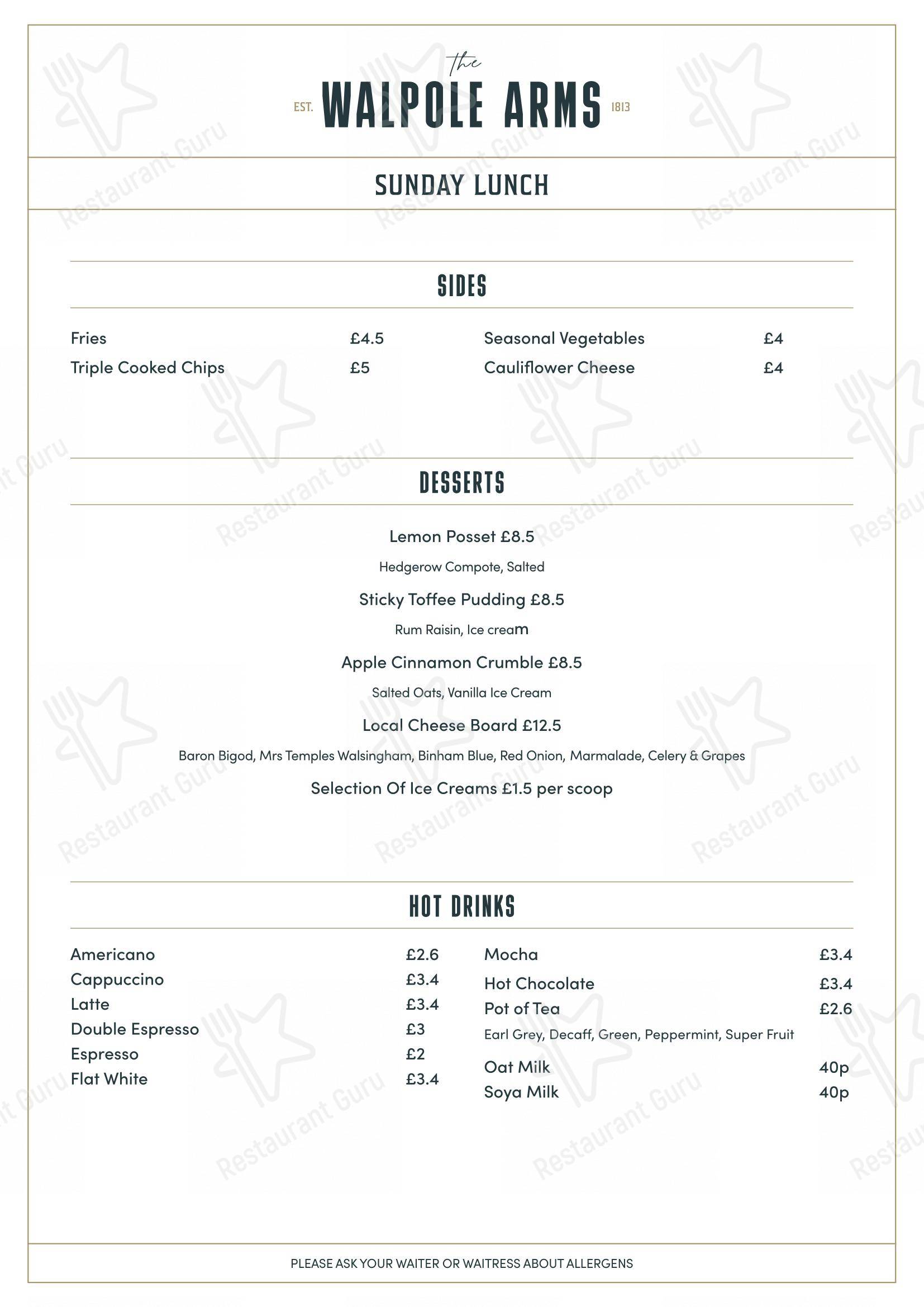 Menu at The Walpole Arms pub & bar, Aylsham