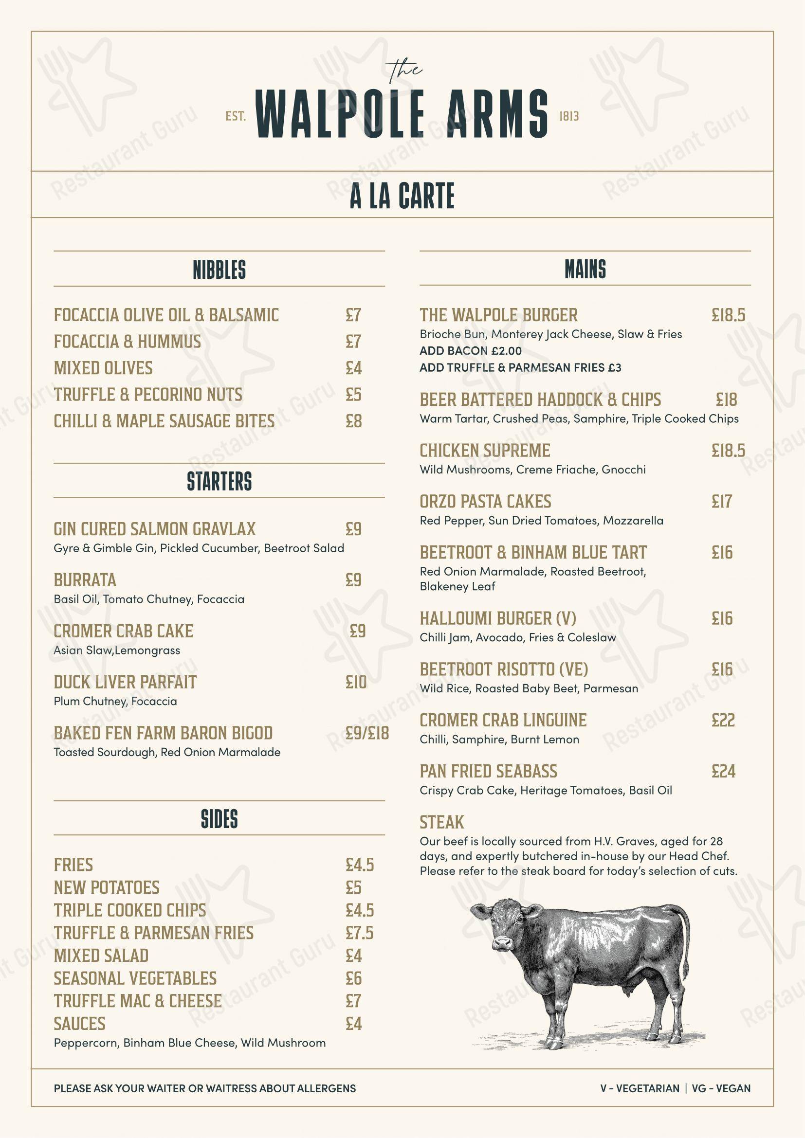 Menu at The Walpole Arms pub & bar, Aylsham