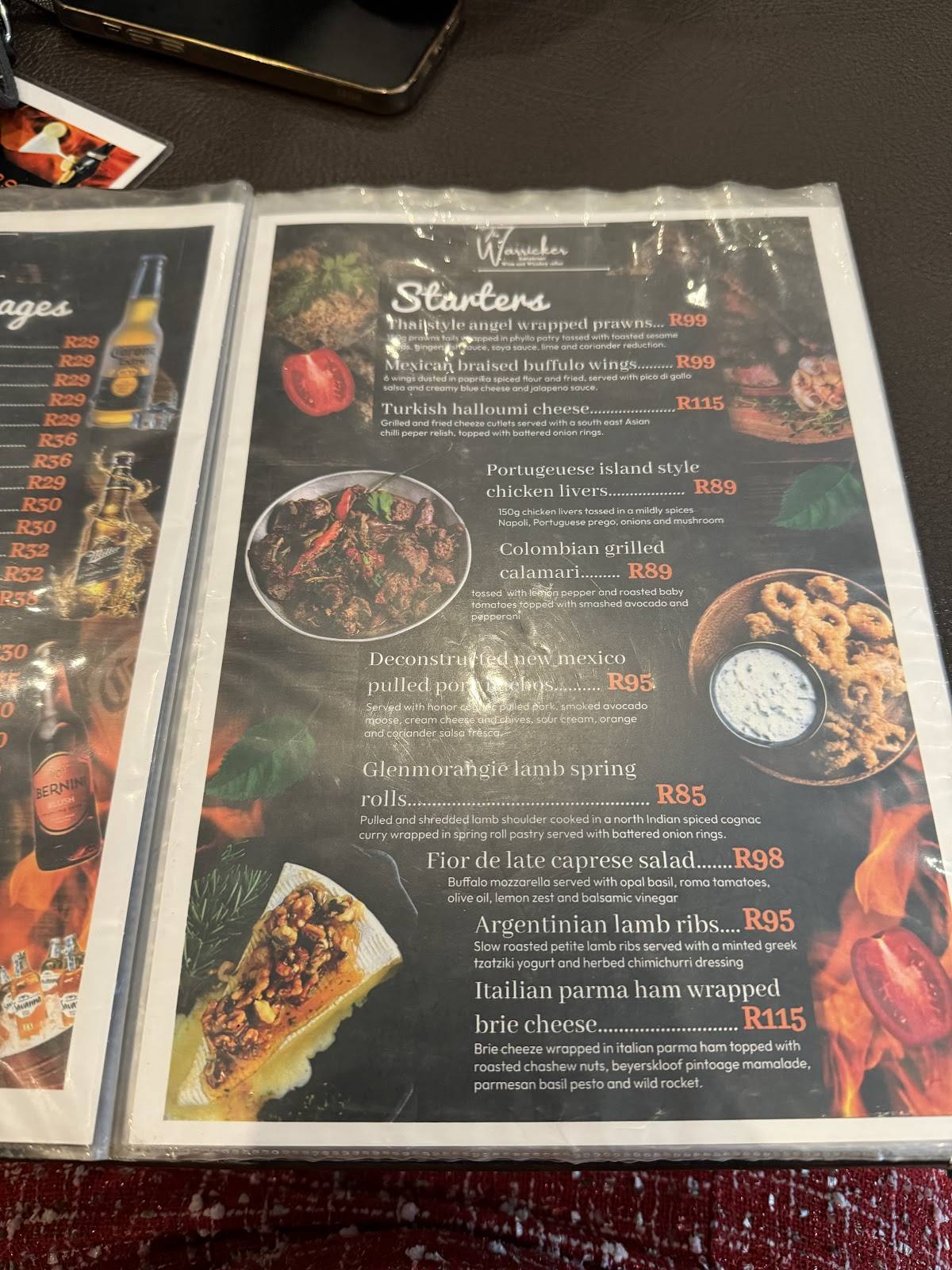 Menu at The Warricker Restaurant, Ermelo