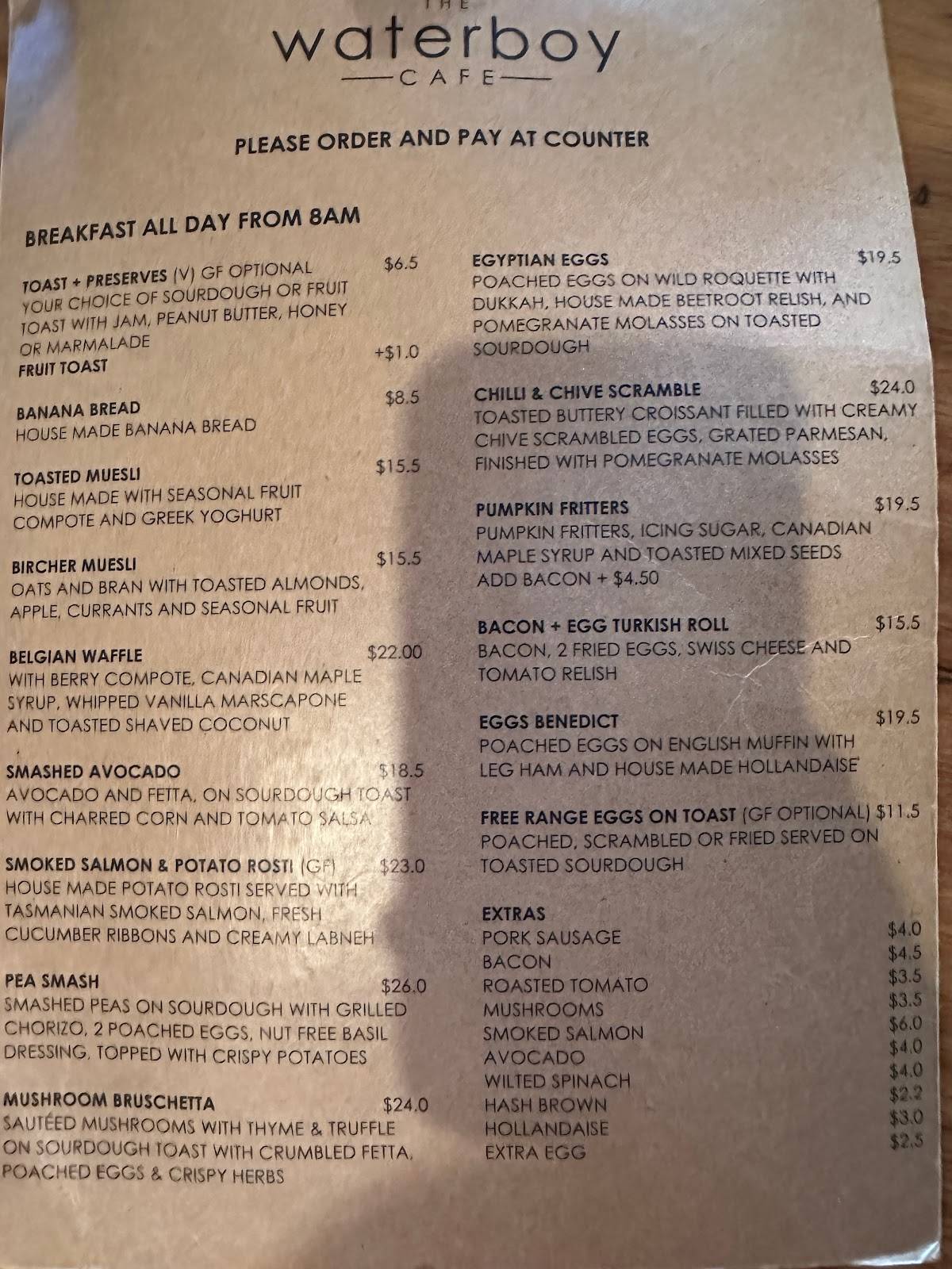Menu at The Waterboy Cafe, Cowes