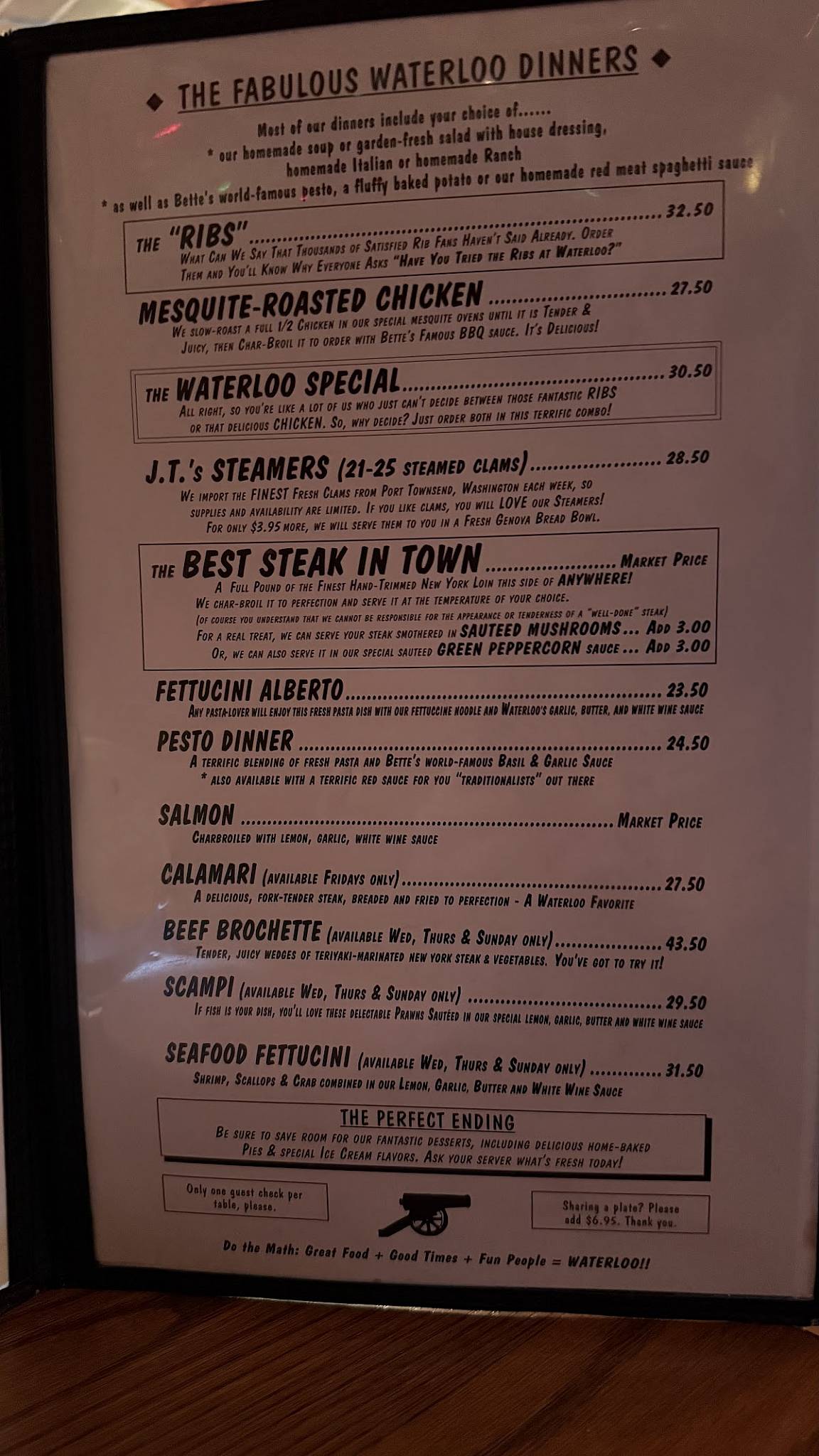 Menu at The Waterloo Restaurant, Stockton