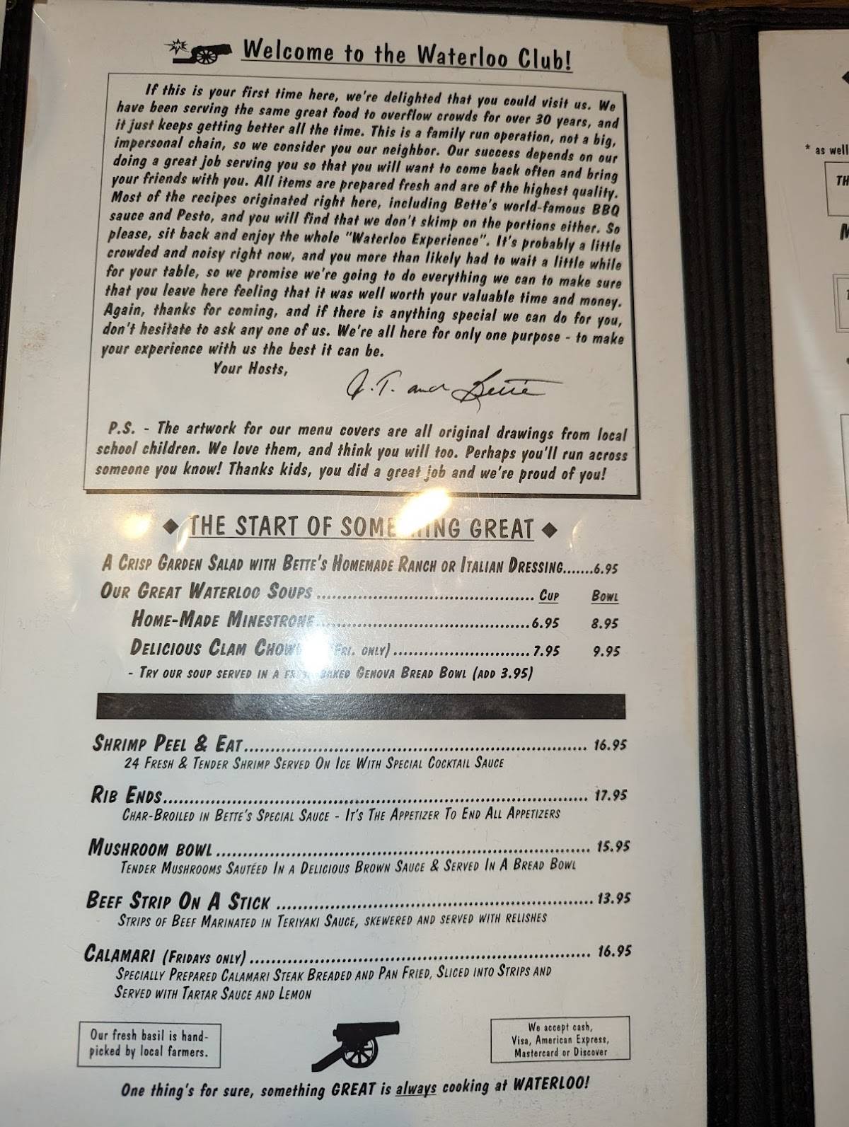 Menu at The Waterloo Restaurant, Stockton