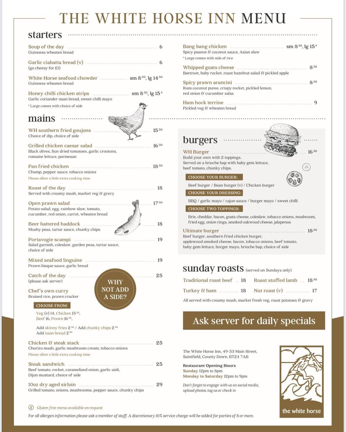 Menu at The White Horse Inn pub & bar, Saintfield